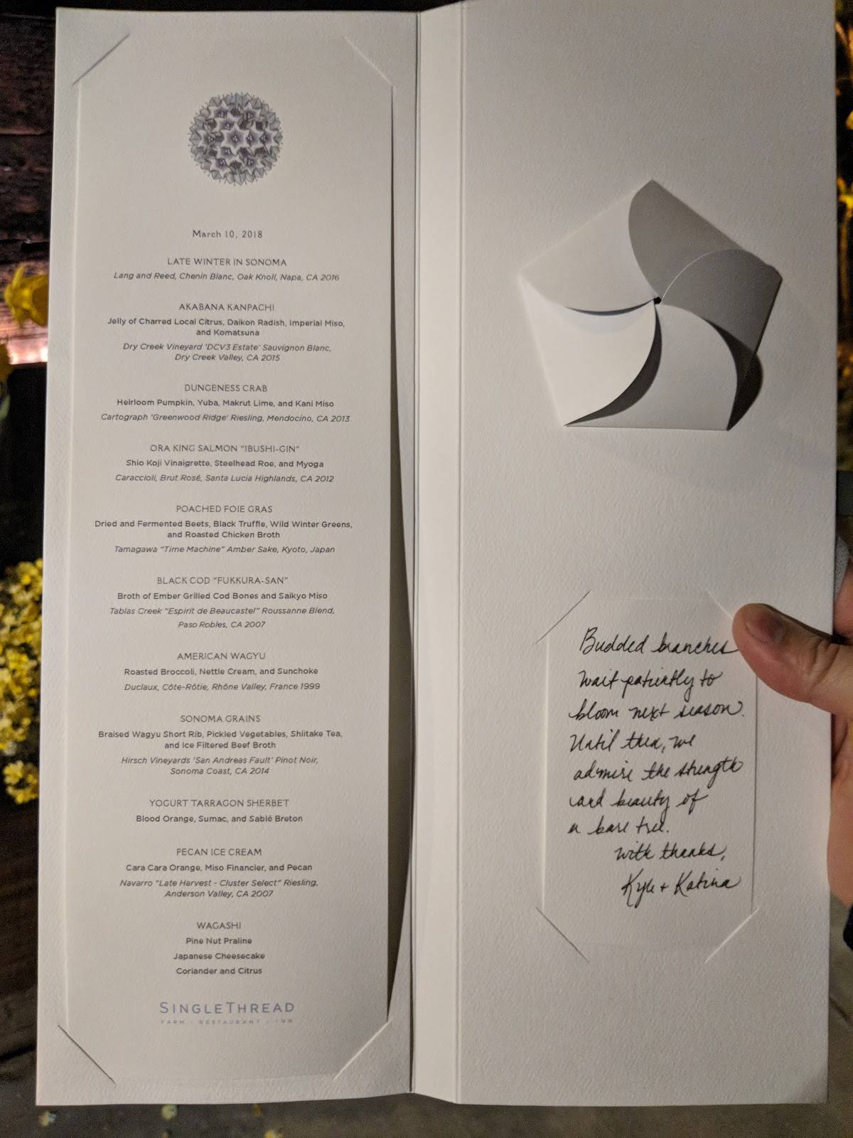 Menu at SingleThread Farm - Restaurant - Inn, Healdsburg