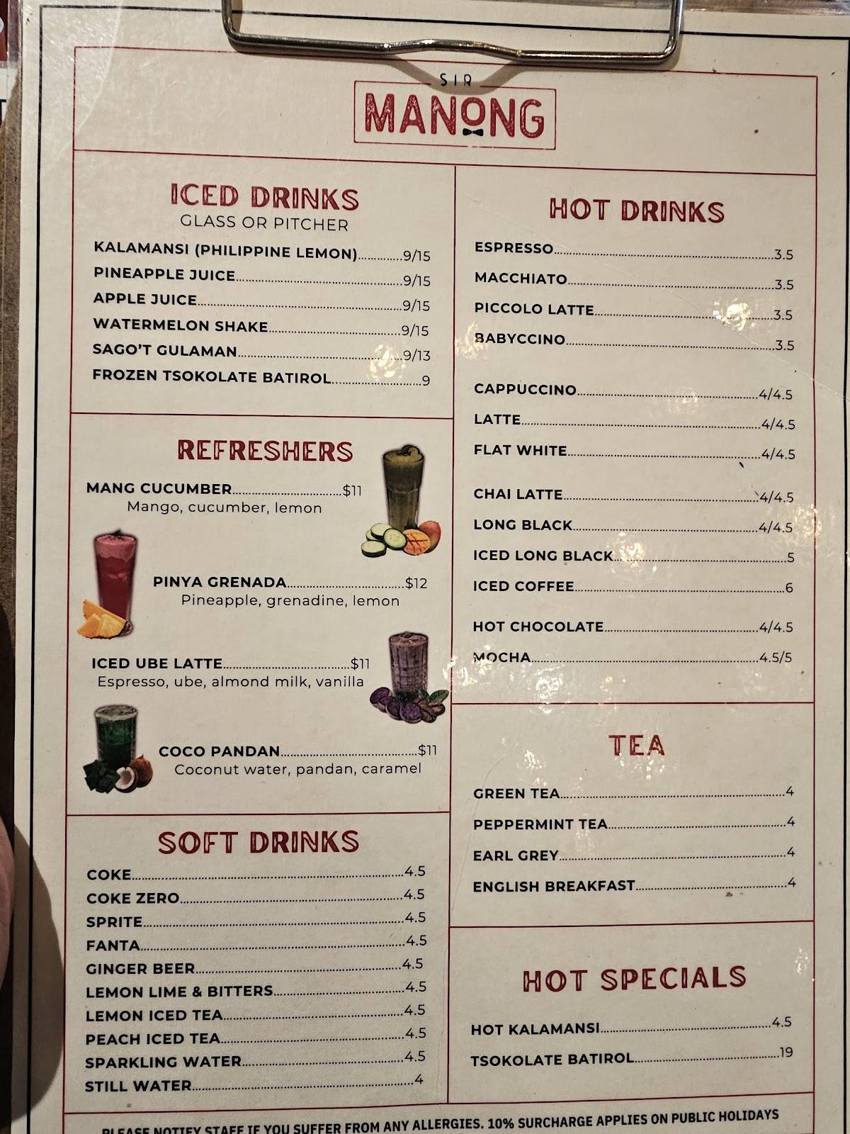Menu at Sir Manong Eastern Creek restaurant, Eastern Creek