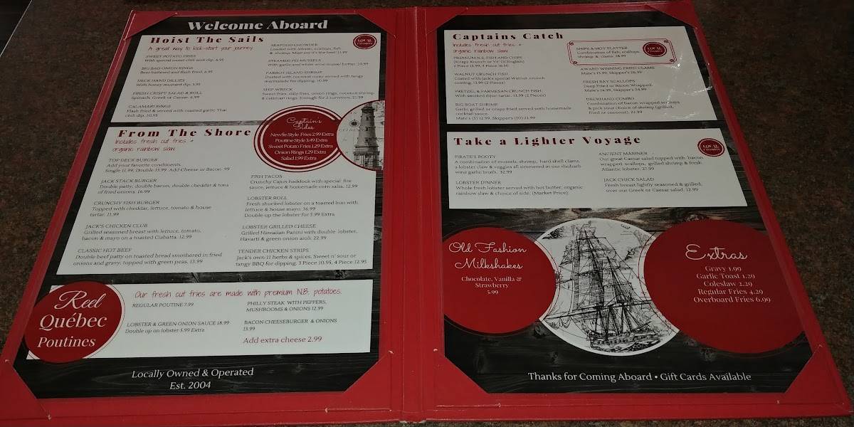 Menu at Skipper Jack's Maritime Restaurant, Moncton