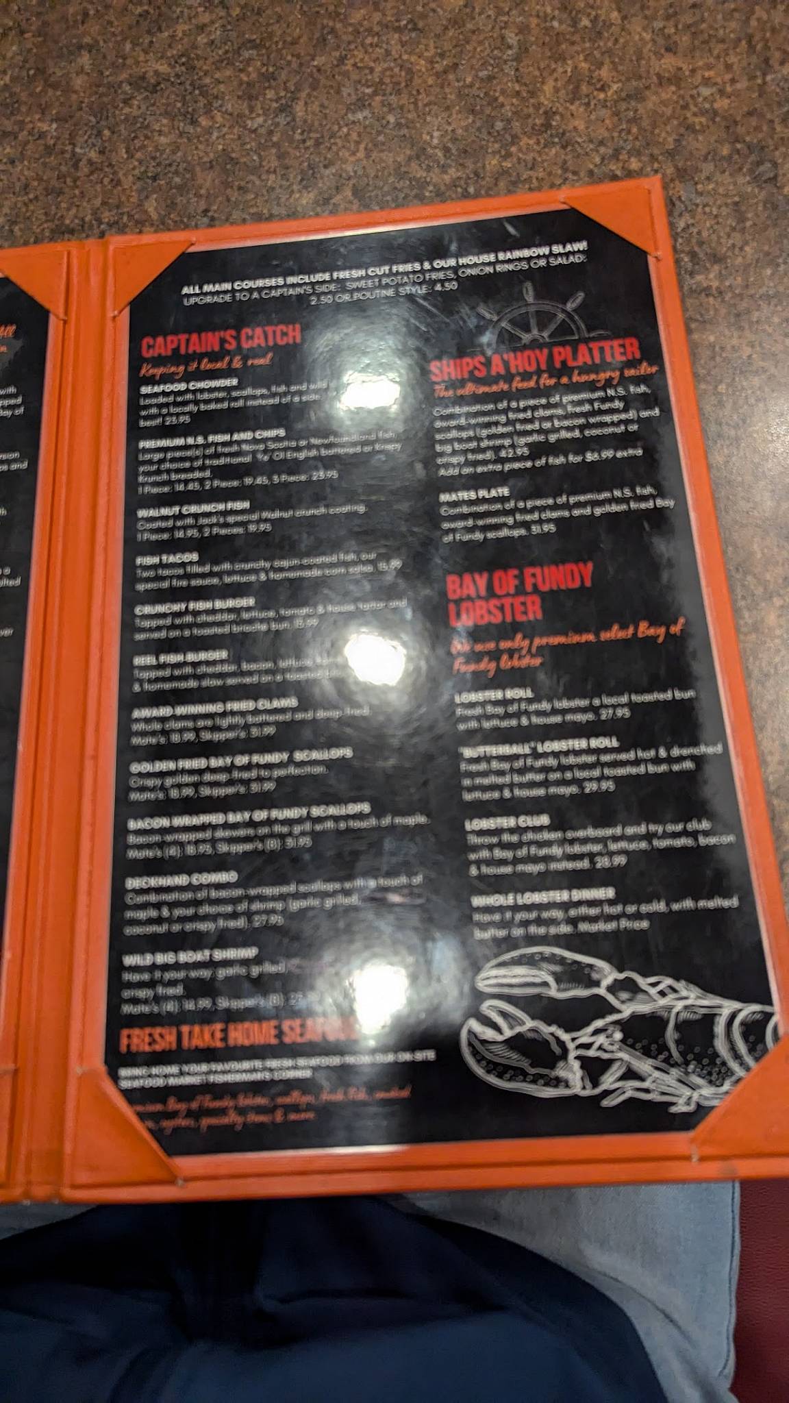 Menu at Skipper Jack's Maritime Restaurant, Moncton