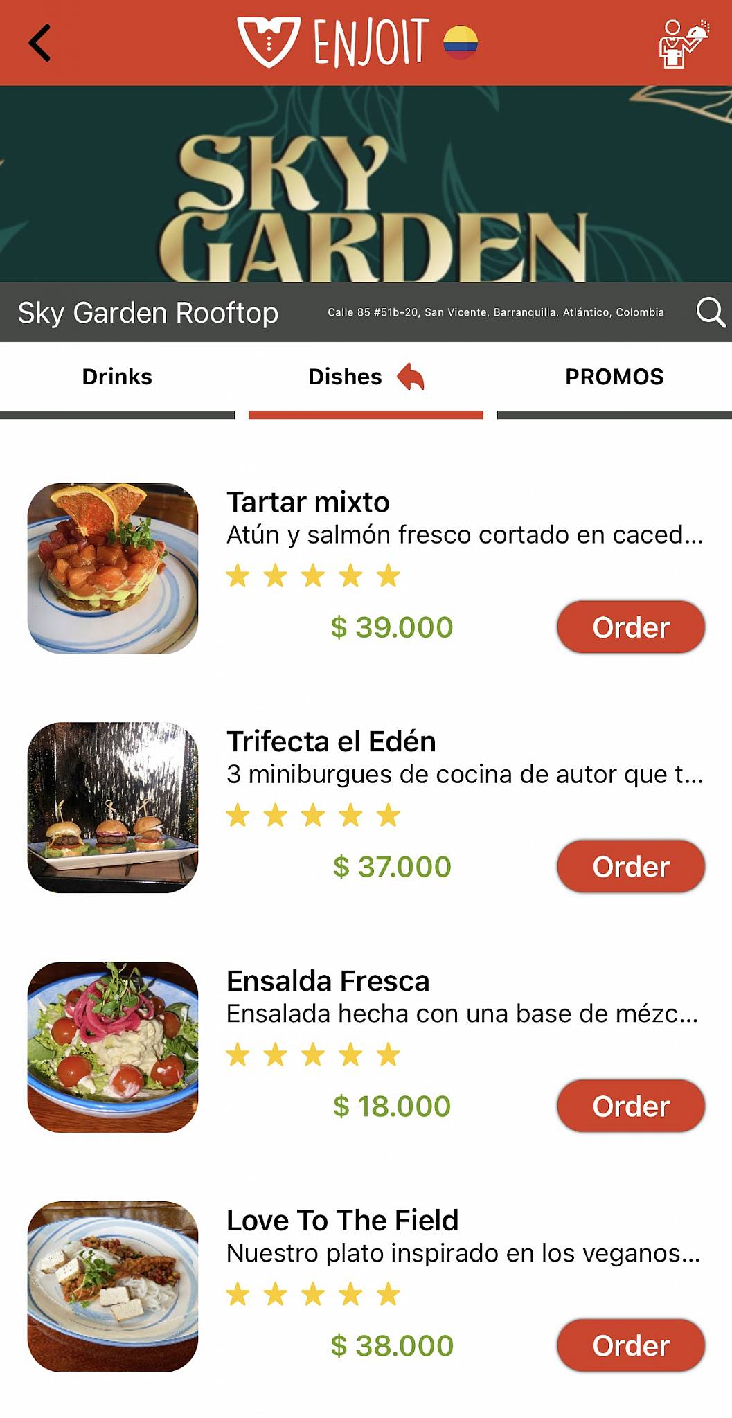 Menu at Skygarden Rooftop restaurant, Barranquilla, Cl. 85 #51b-20 Piso 5