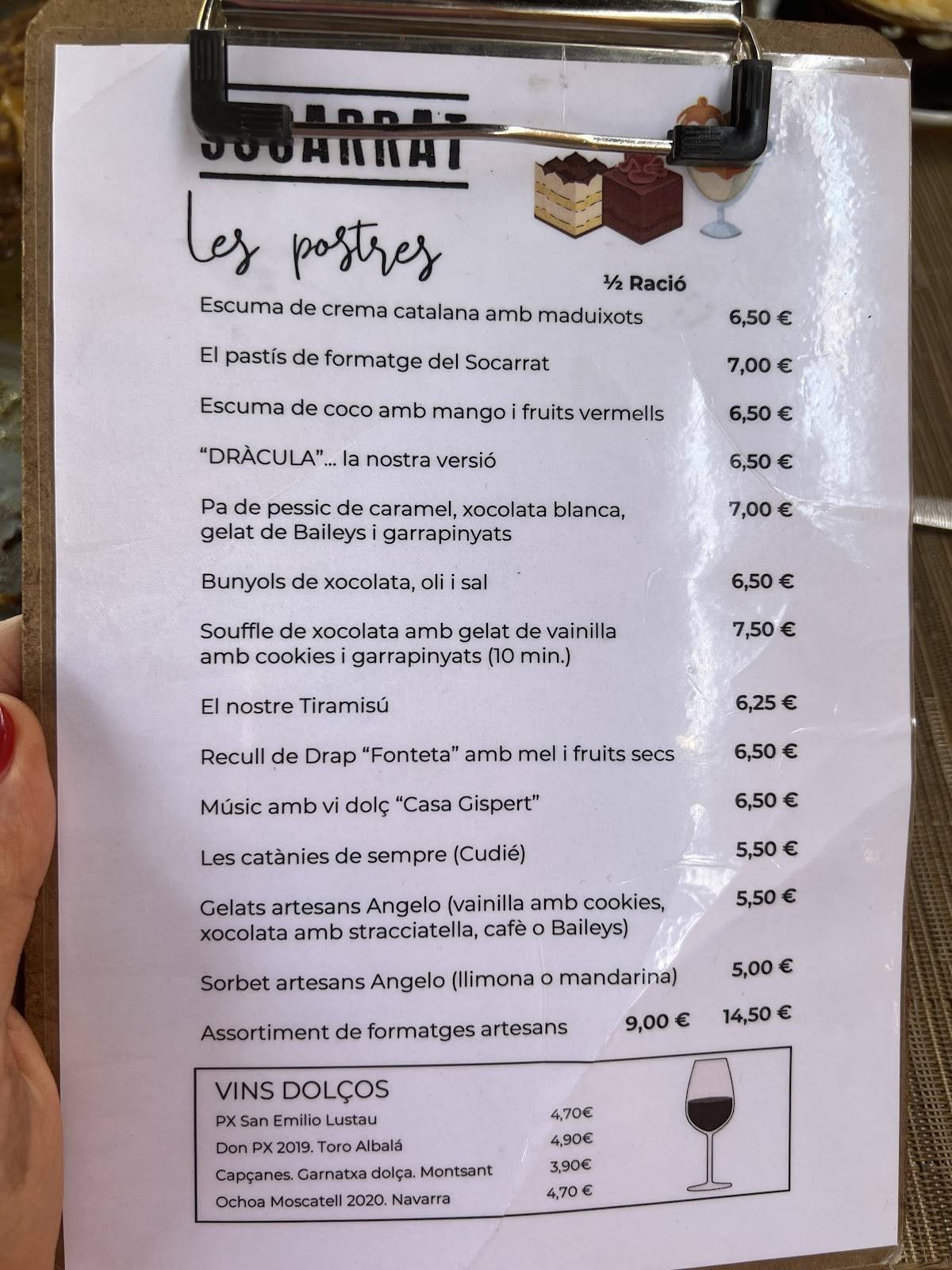 Carta de Restaurant Socarrat, Mollet del Vallès