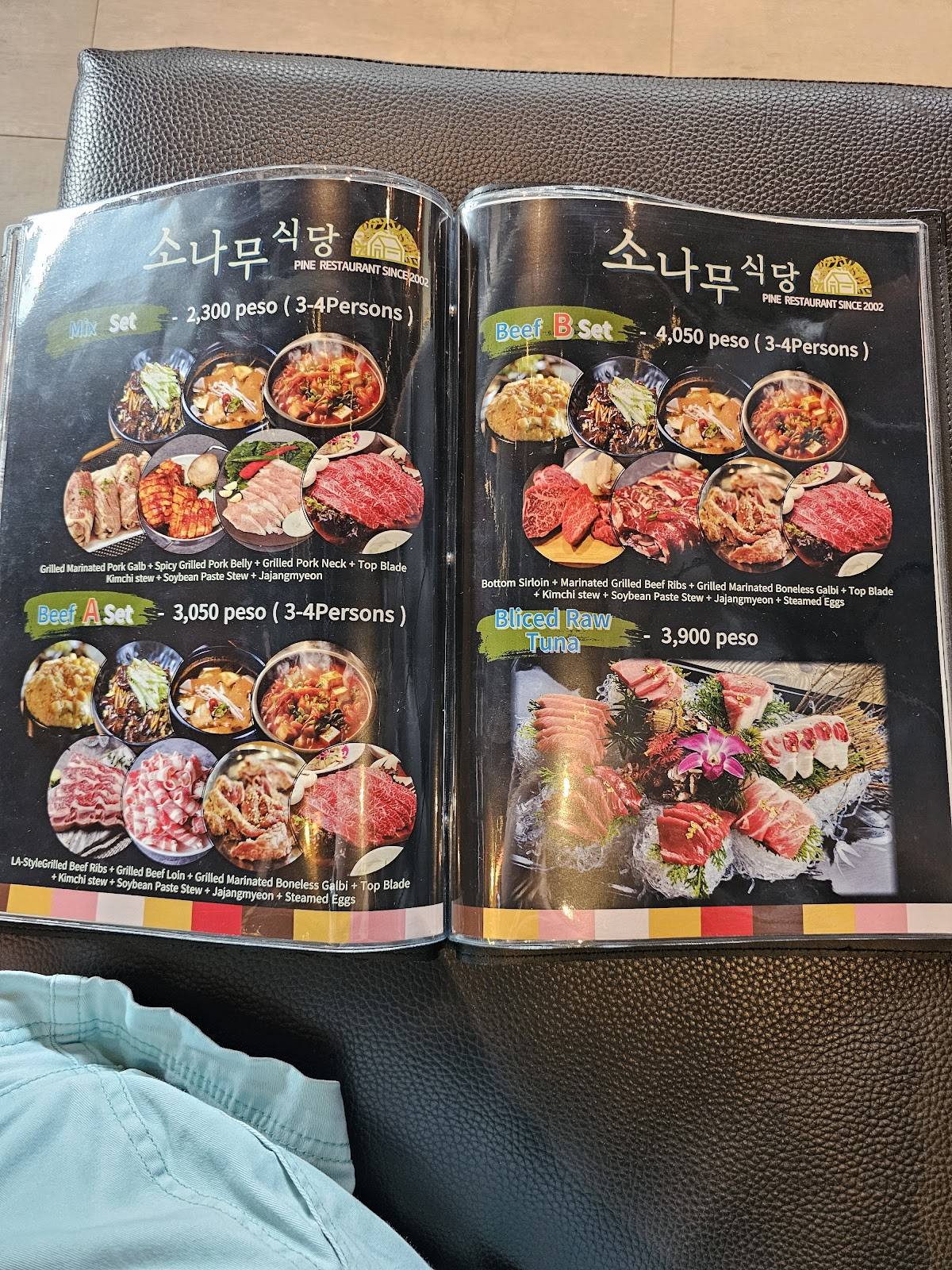Menu at Sonamu korean restaurant, Philippines