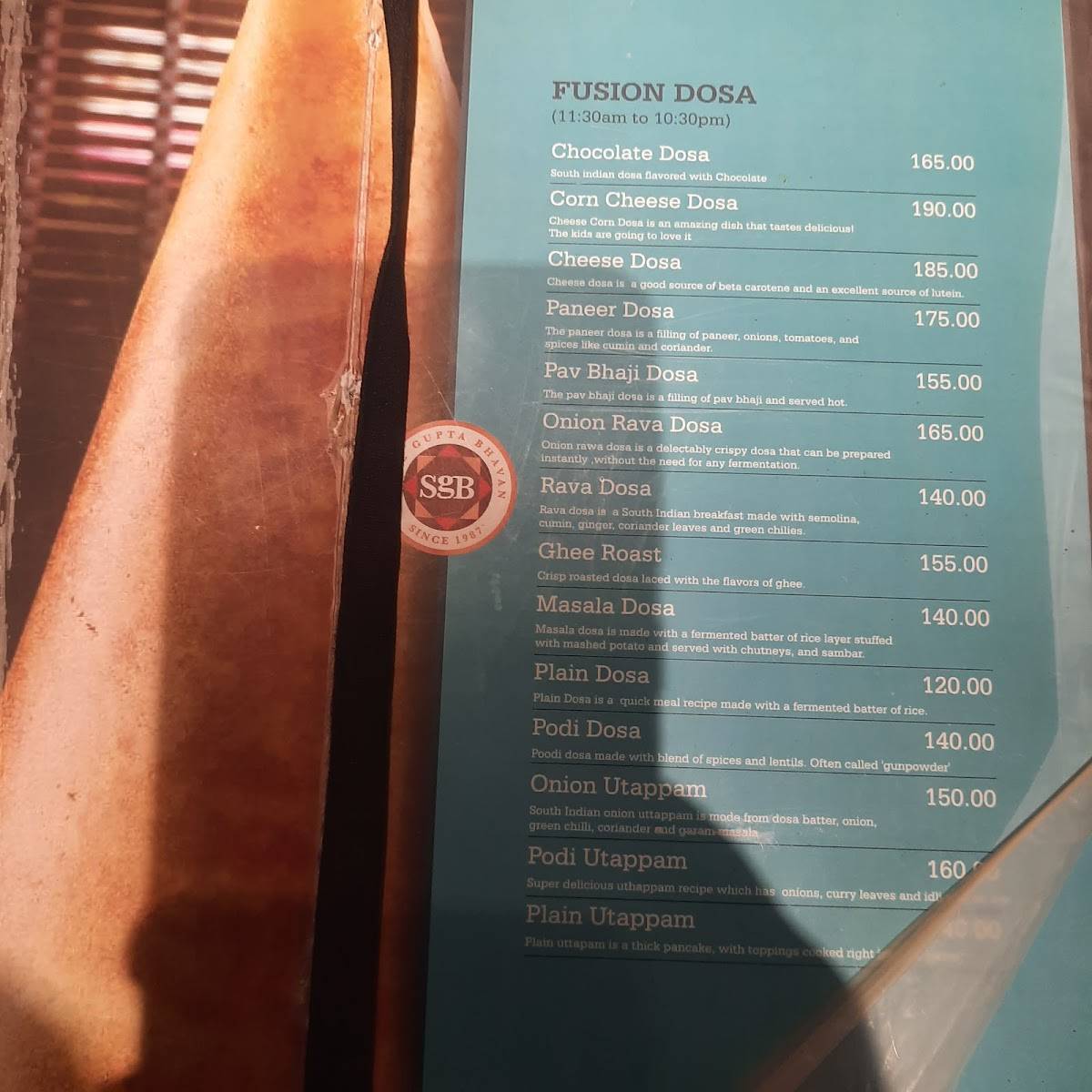 Menu at Sree Gupta Bhavan - SgB, Chennai, 111