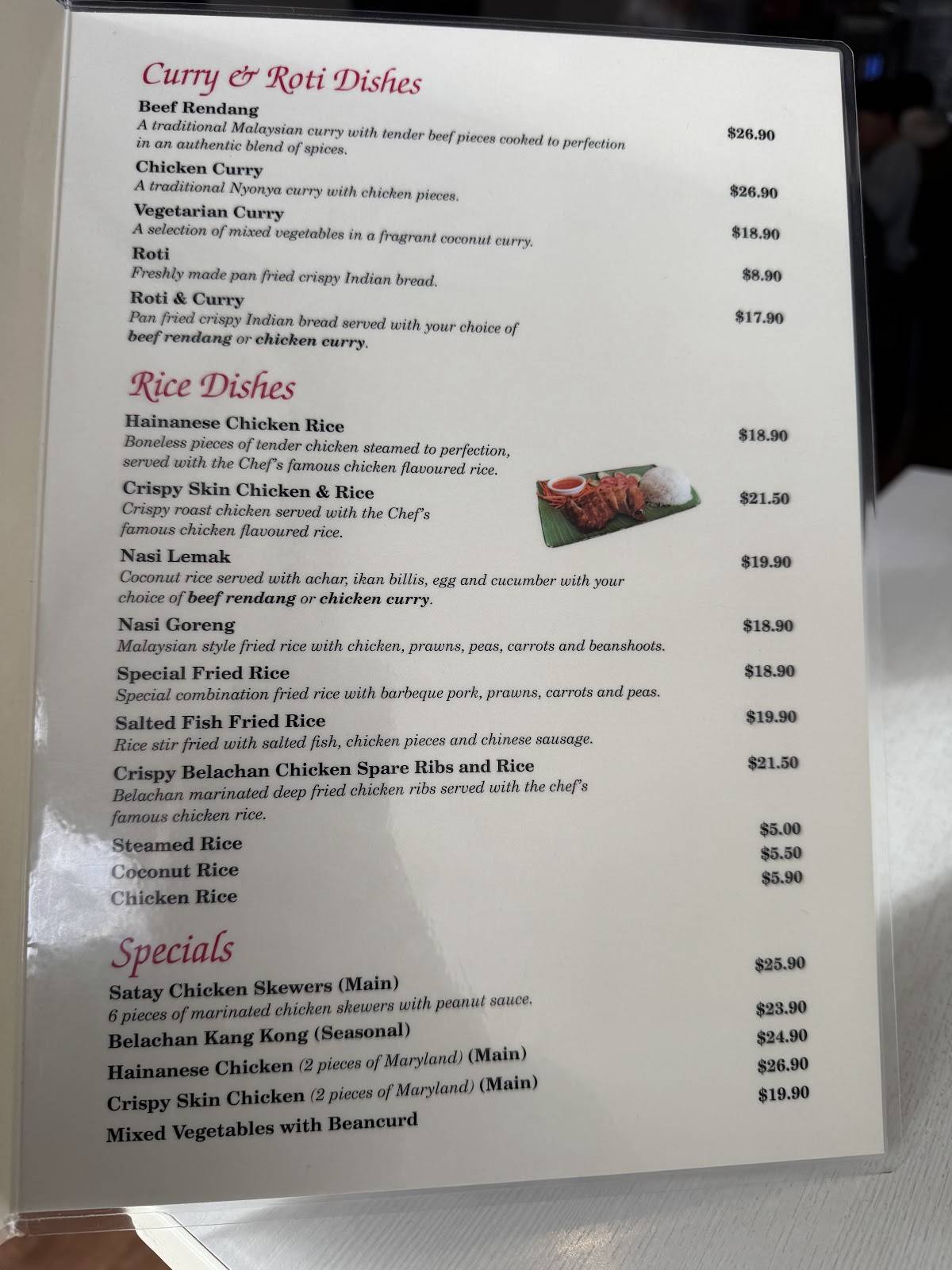 Menu at Straits Cafe Malaysian Restaurant, Wantirna South
