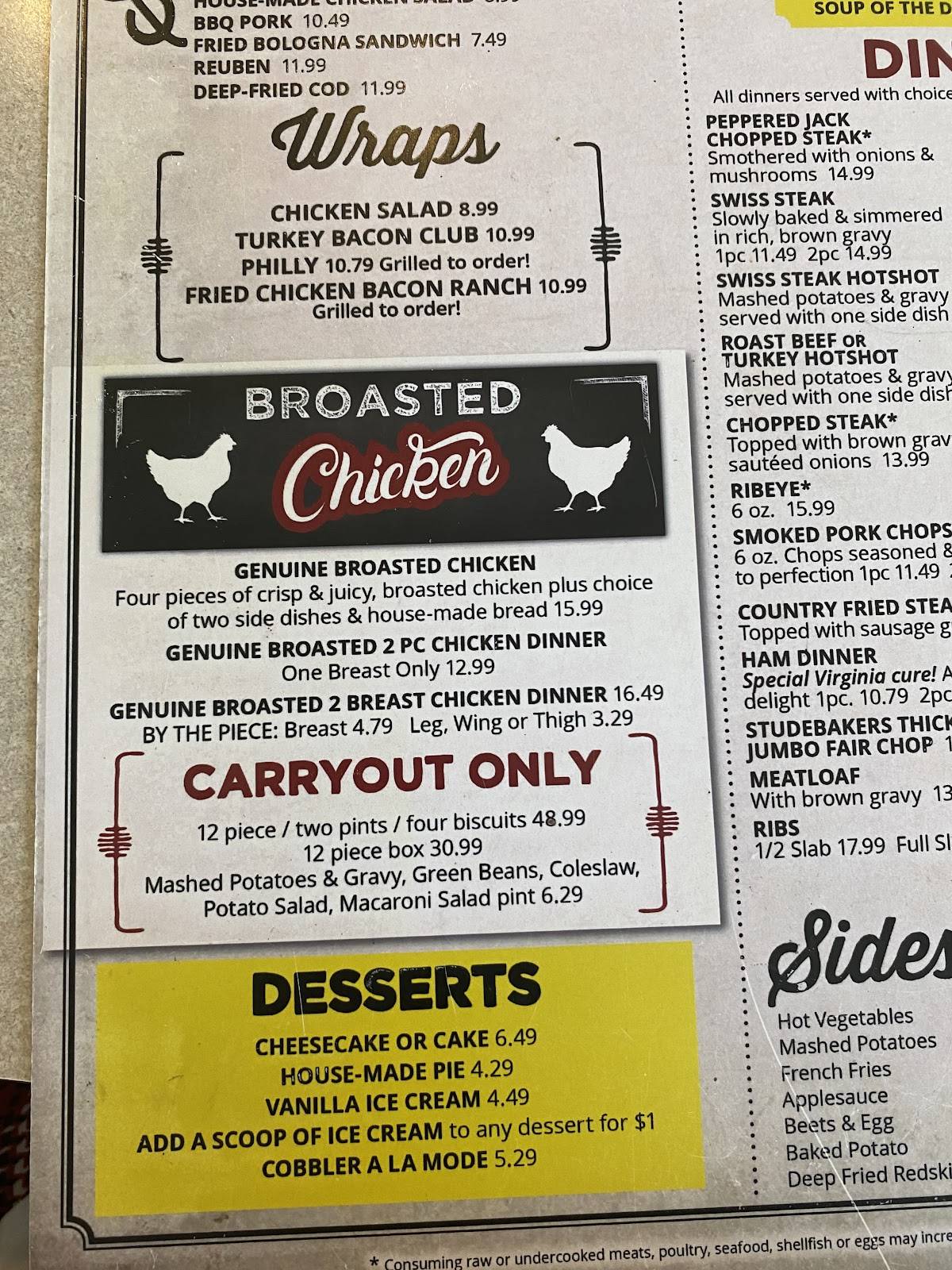 Studebaker S Country Restaurant Menu