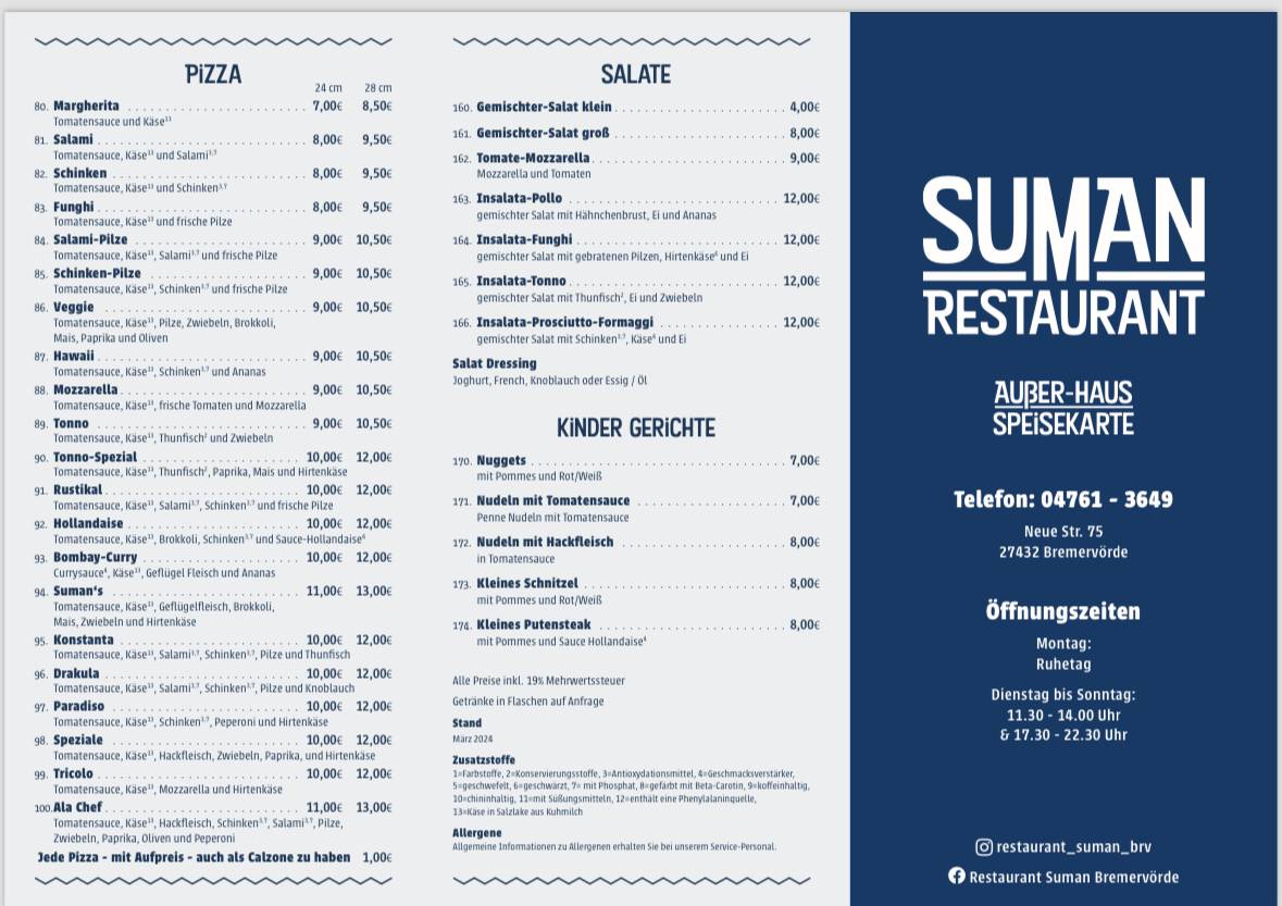 Speisekarte von Restaurant Suman, Bremervörde
