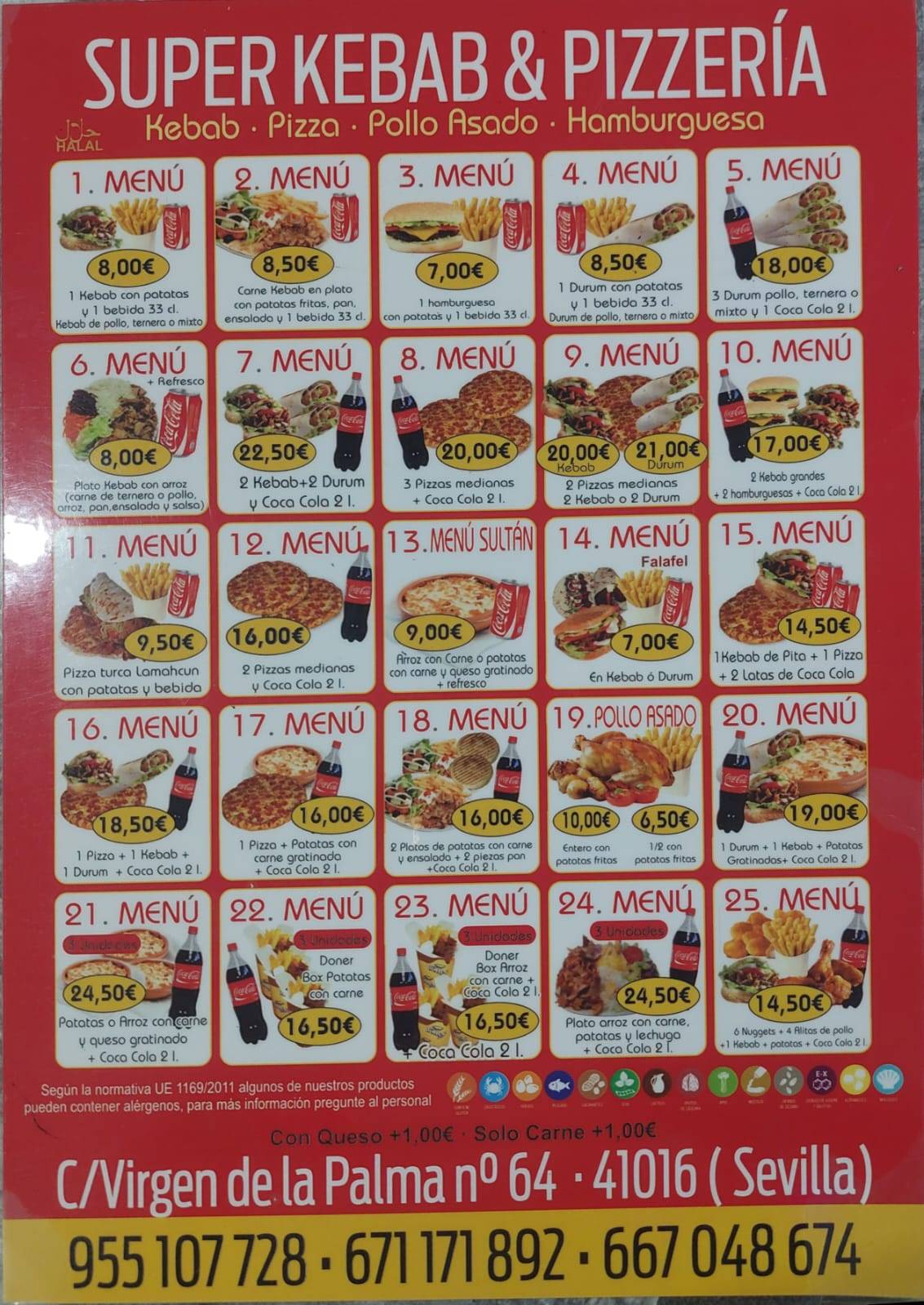 Carta del restaurante Super Kebab, Sevilla