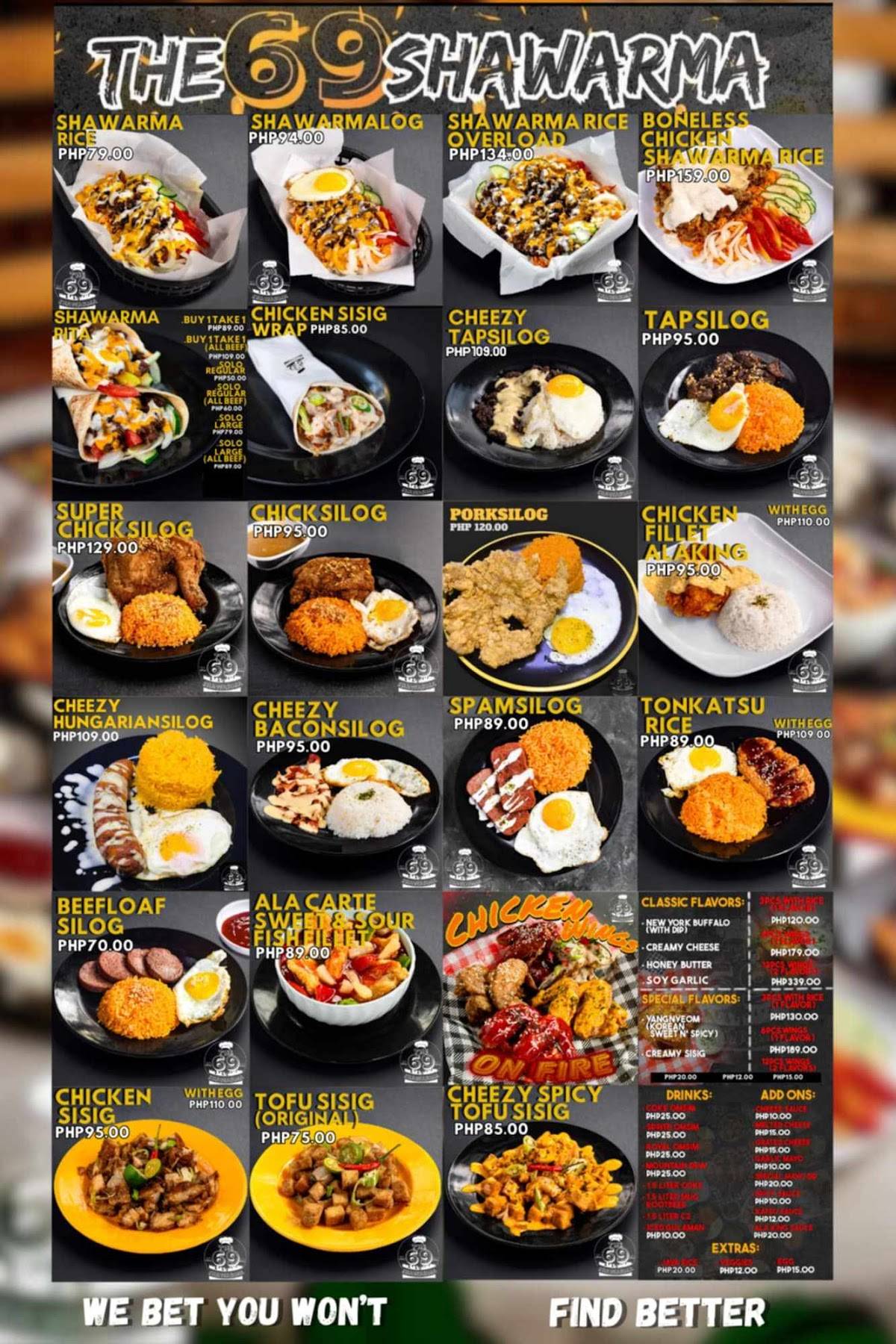 Menu at THE 69 SHAWARMA restaurant, Pasig