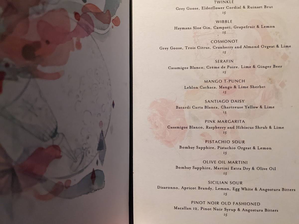 Menu at THE DUCHESS, Amsterdam