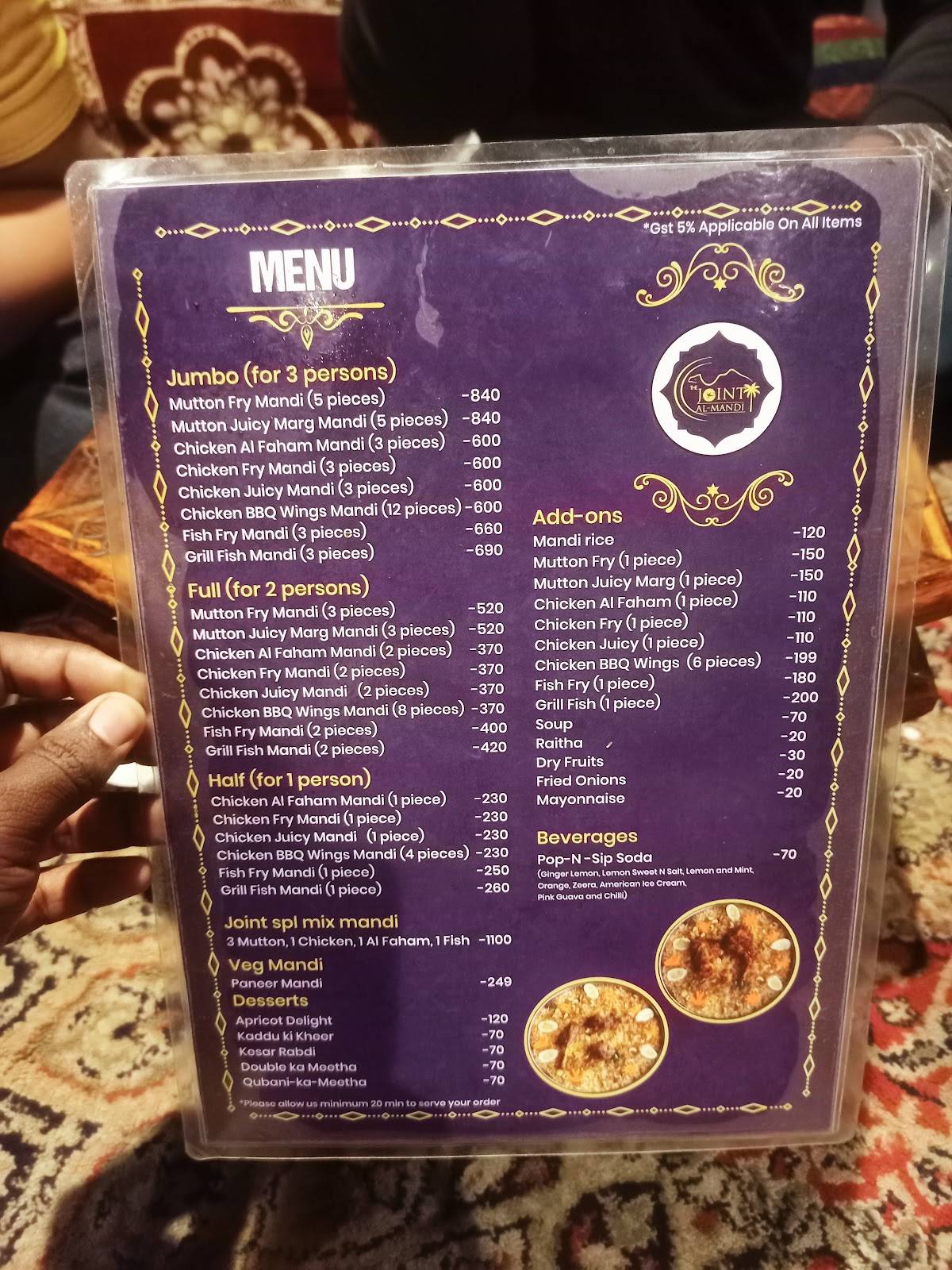 Menu at THE JOINT AL- MANDI, Secunderabad