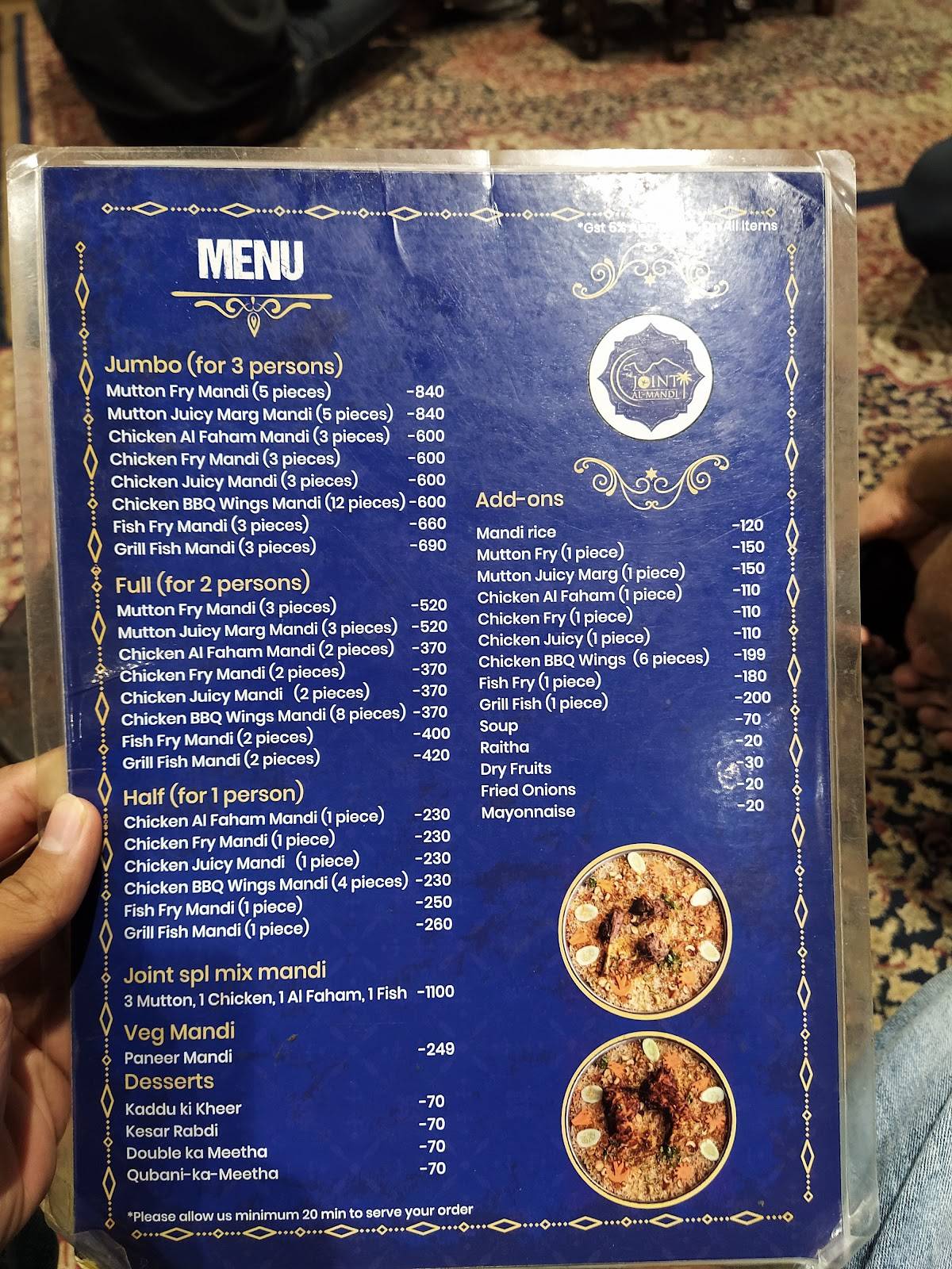 Menu at THE JOINT AL- MANDI, Secunderabad