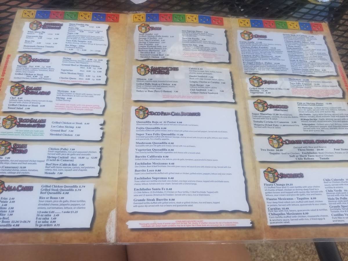 Menu at Taco Felix restaurant, Hernando, 390 E Commerce St
