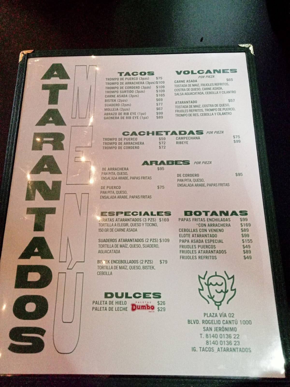 Carta del restaurante Tacos Atarantados, San Pedro Garza García, Av ...