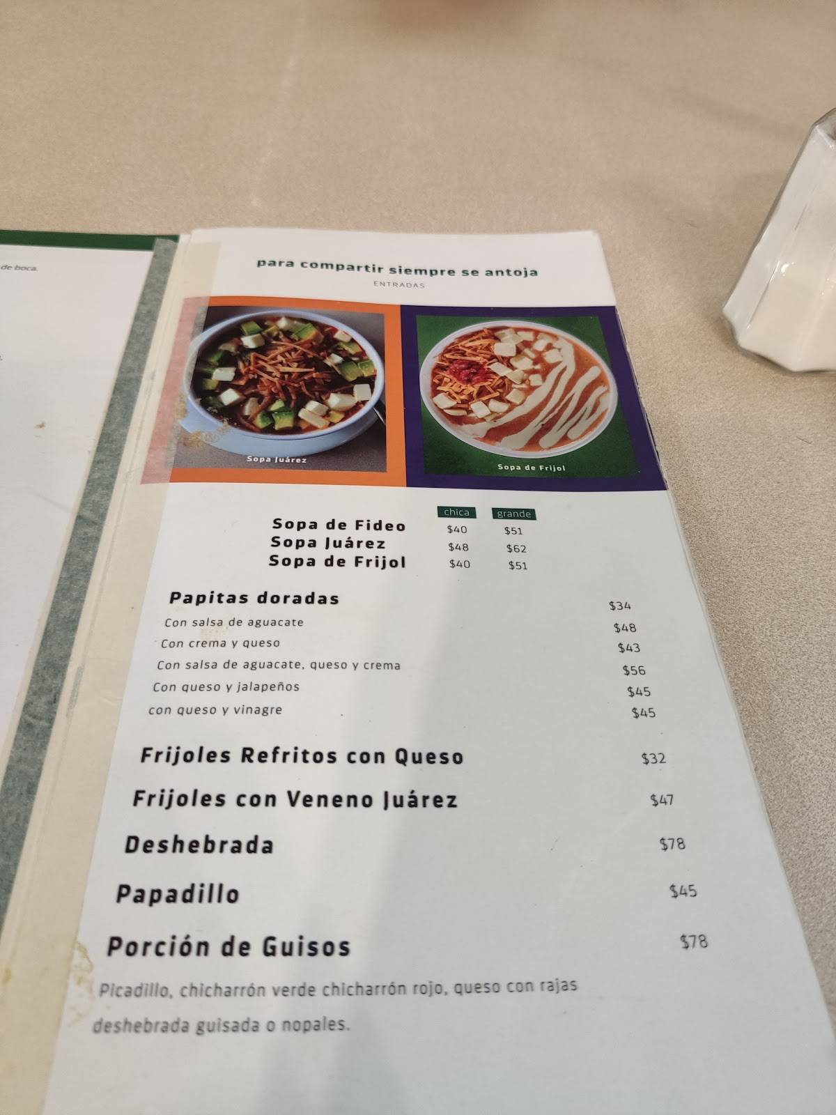 Carta del restaurante Taquería Juárez, Monterrey, Galeana Nte 123