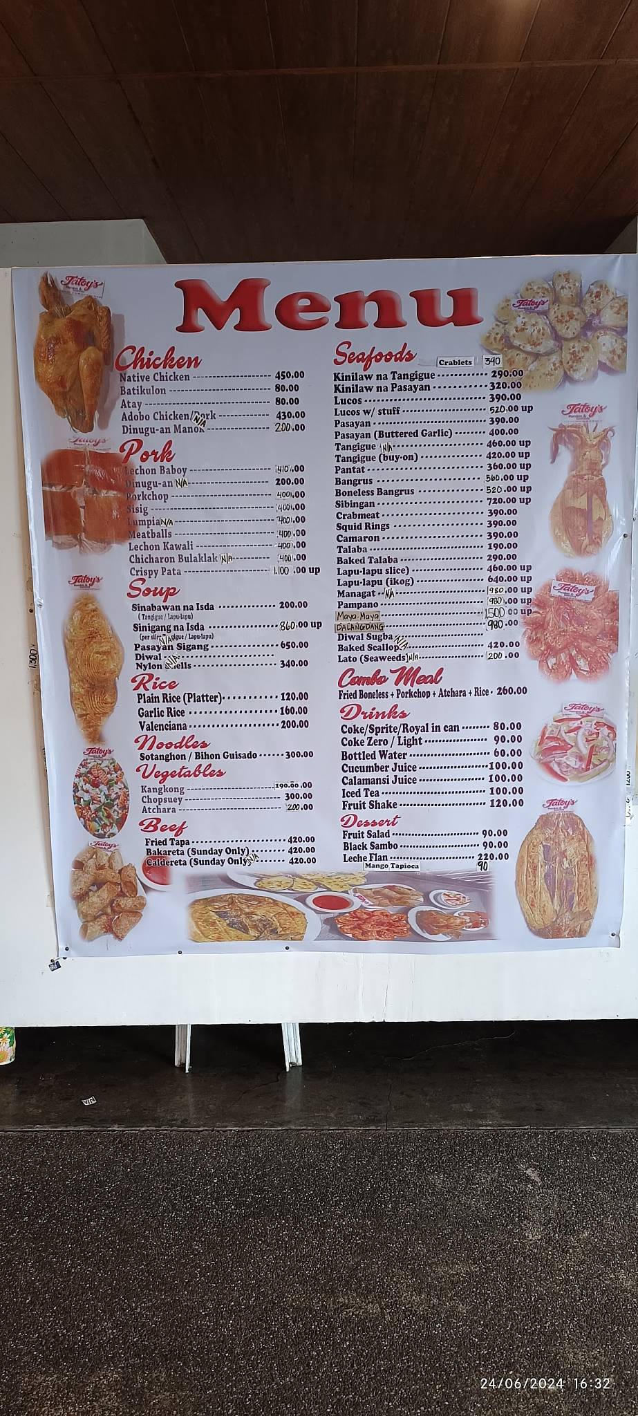 Menu at Tatoy's Atria restaurant, Iloilo City