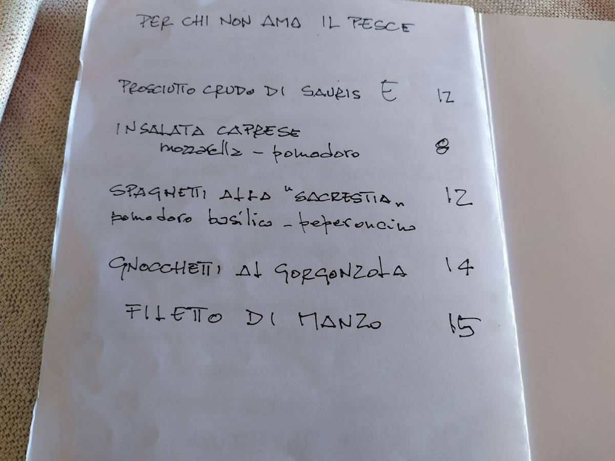 Menu at Tavernetta al Molo restaurant, Trieste
