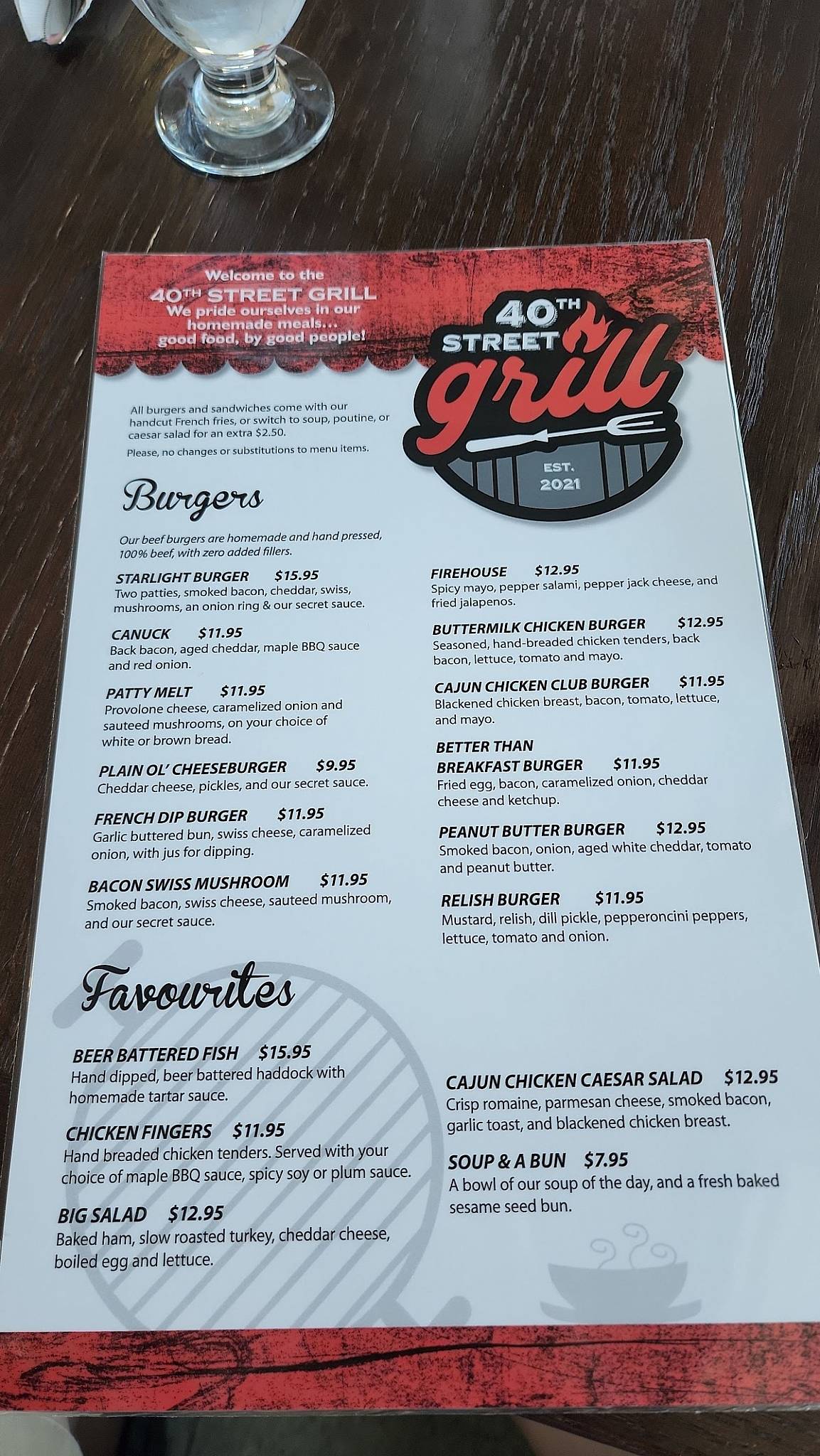 Menu at The 40th Street Grill restaurant, Prince Albert