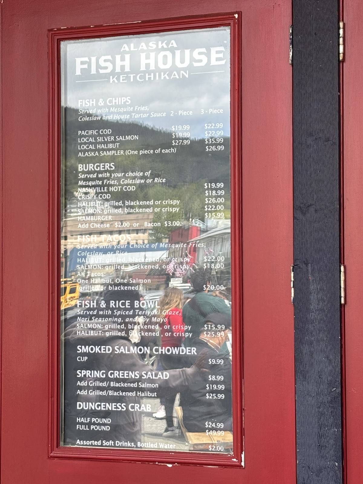 Menu at The Alaska Fish House restaurant, Ketchikan, 3 Salmon Landing