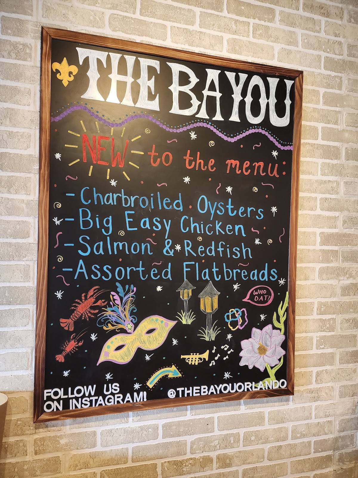 Menu at The Bayou Kitchen & Lounge restaurant, Longwood
