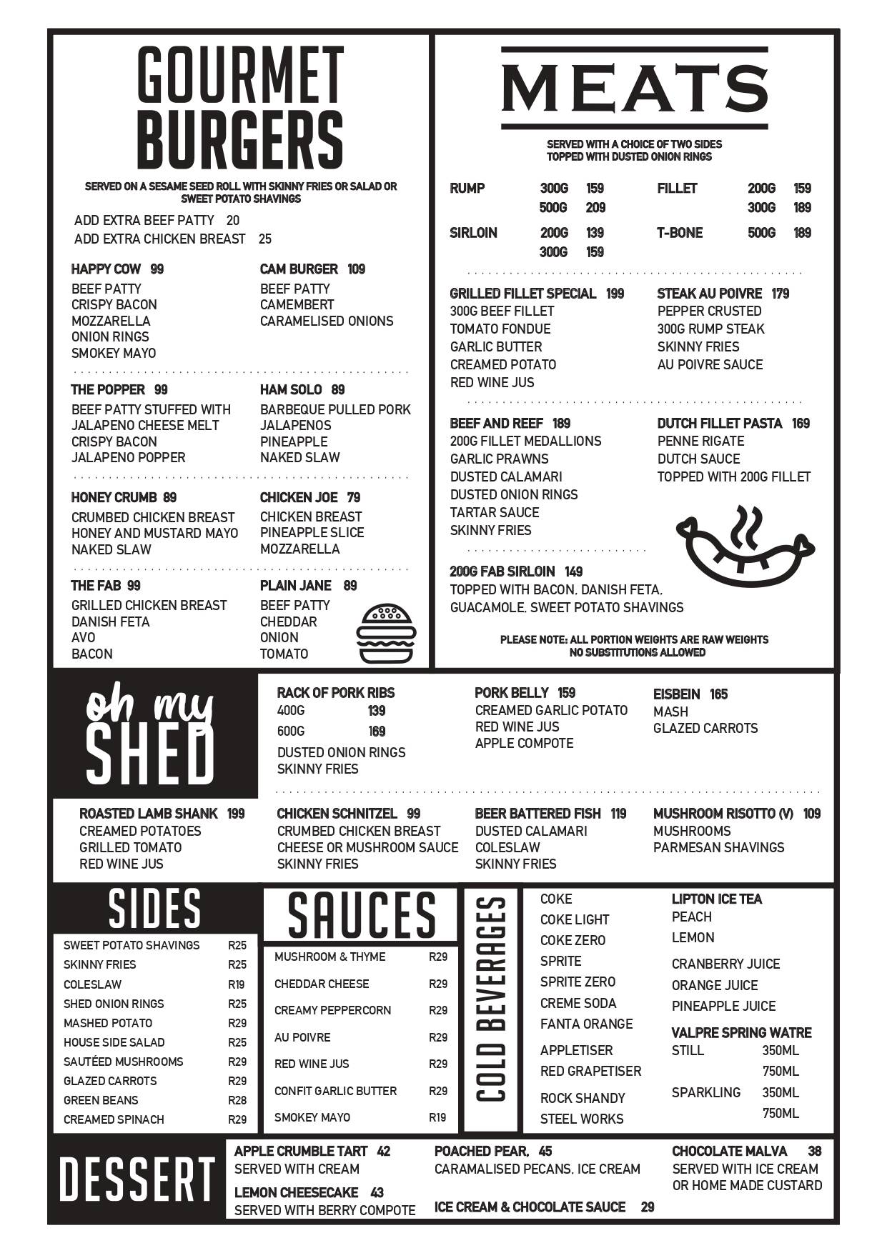 Menu at The Cow and Milk Shed restaurant, East London