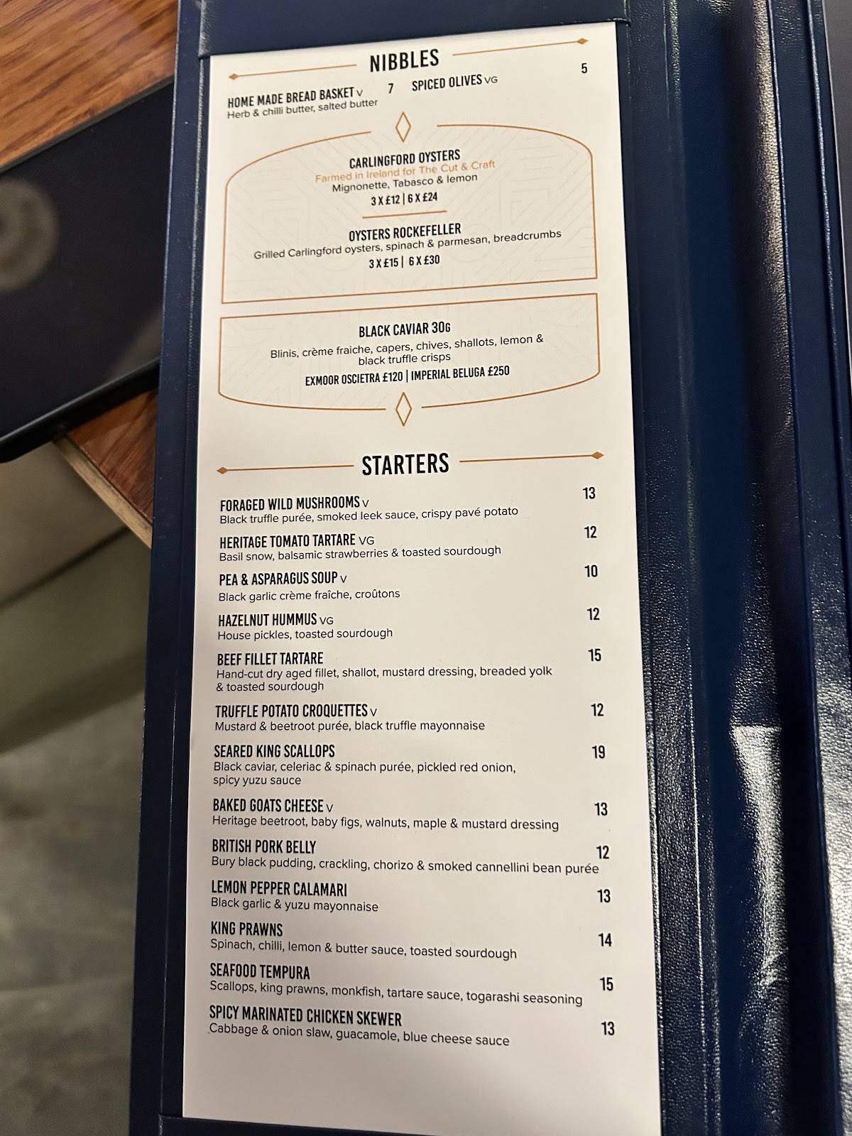 Menu at The Cut & Craft Manchester restaurant, Manchester