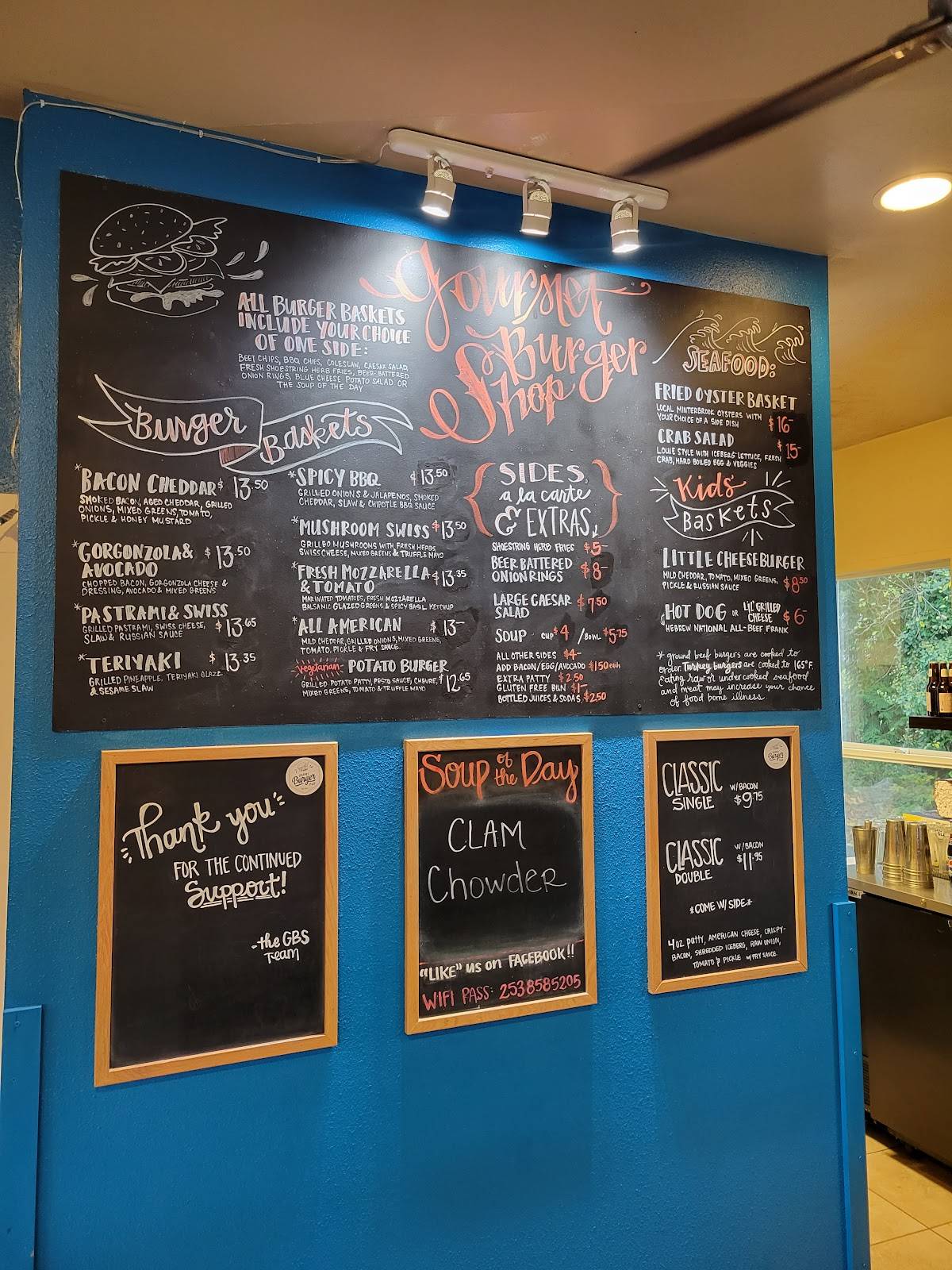 Menu at The Gourmet Burger Shop restaurant, Gig Harbor
