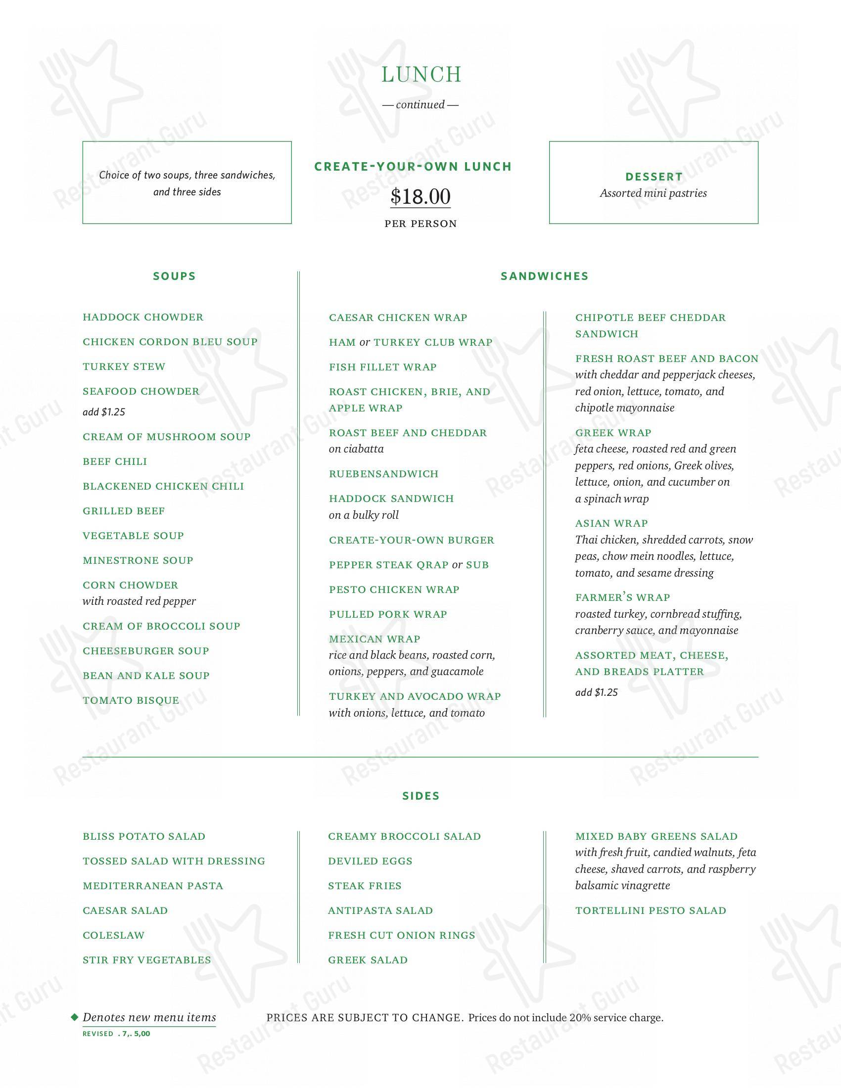 Menu at The Green Ladle restaurant, Lewiston