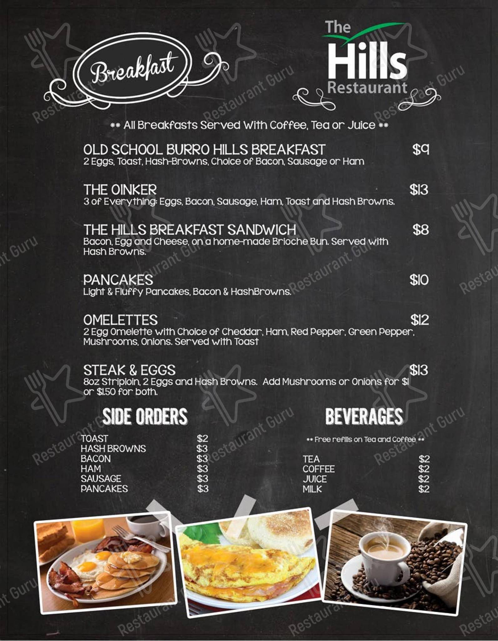 Menu at The Hills Restaurant, Hillsborough