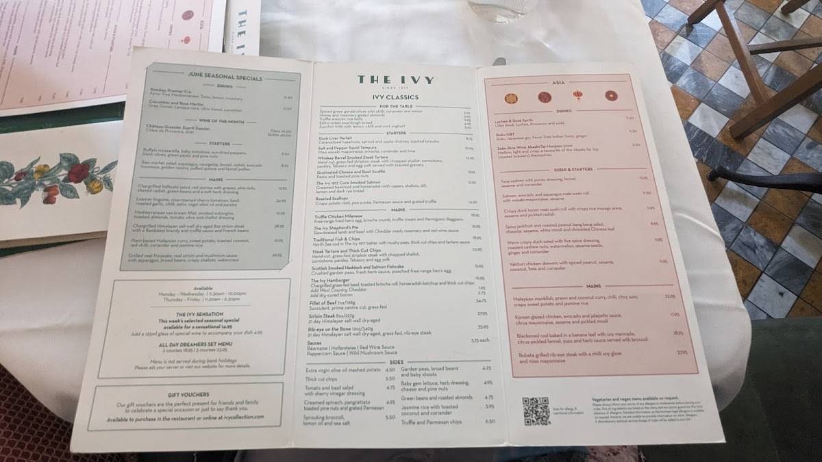 Menu at The Ivy Bath Brasserie & Garden restaurant, Bath