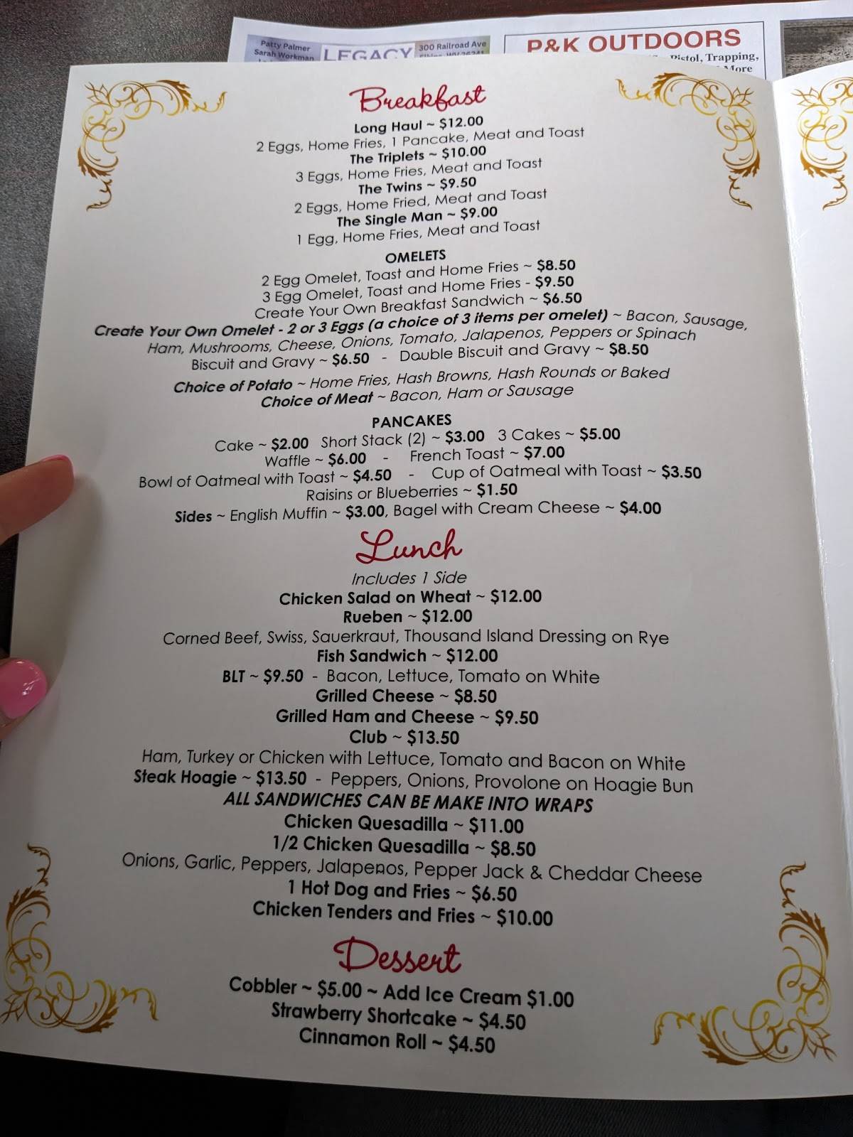 Menu at The Lunch Box restaurant, Elkins