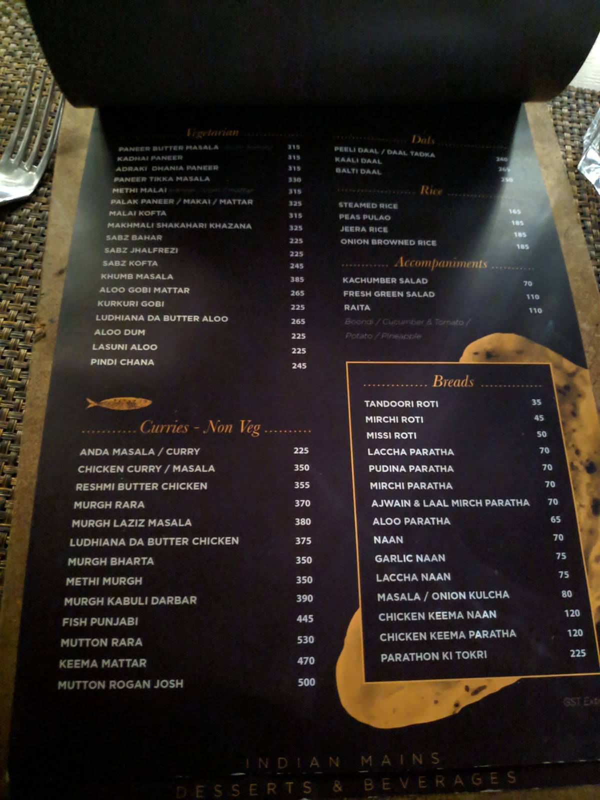 Menu at The Other Side, Dhanbad