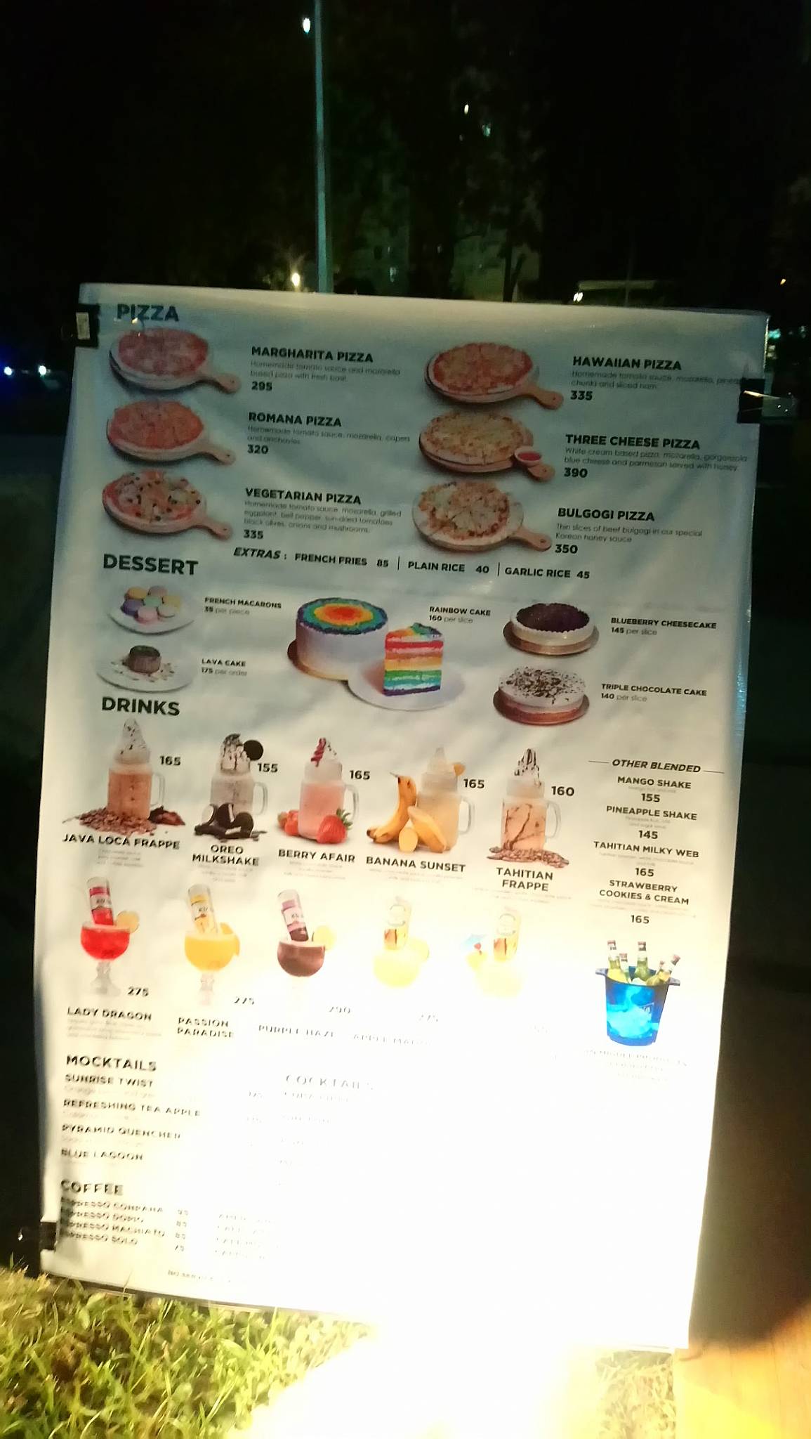 Menu at The Pyramid restaurant, Cebu City