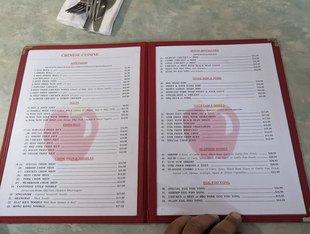 Menu at The Red Apple Restaurant, Yellowknife