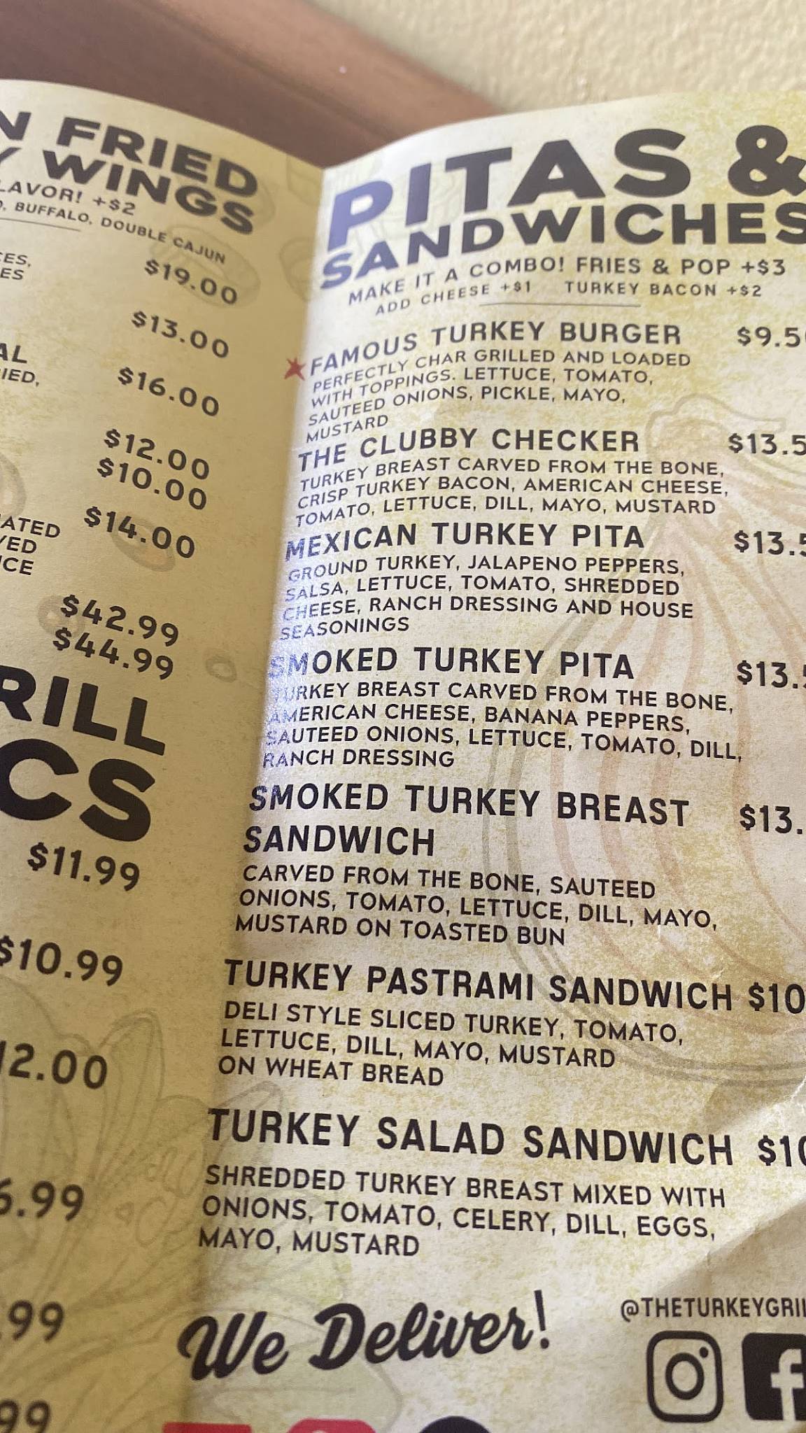 Menu at The Turkey Grill restaurant, Detroit