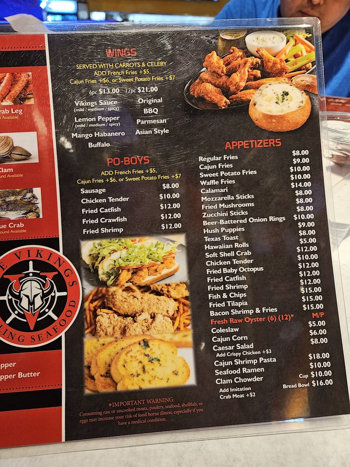 Menu at The Vikings Boiling Seafood restaurant, Las Vegas