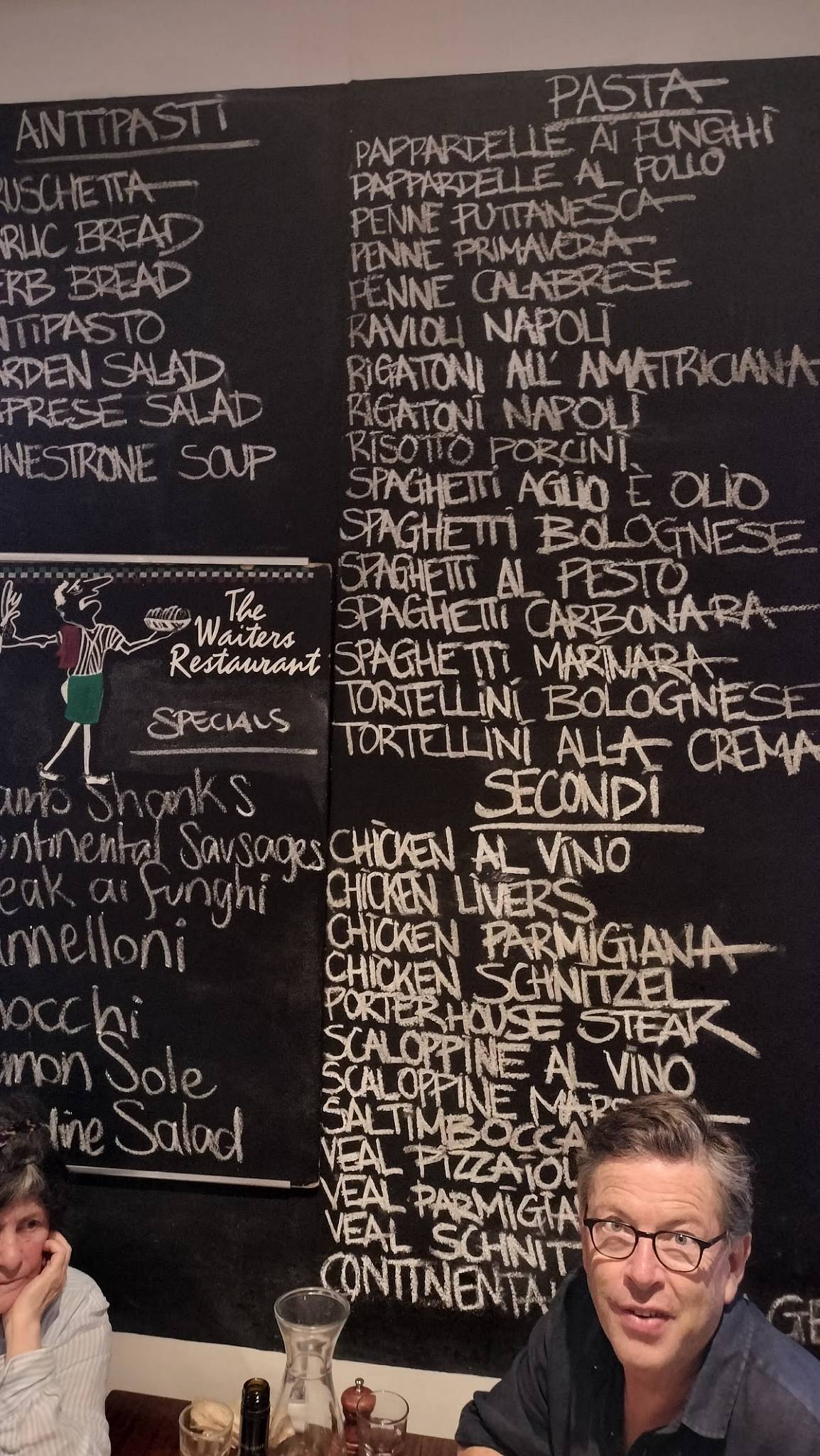 Menu at The Waiters Restaurant, Melbourne