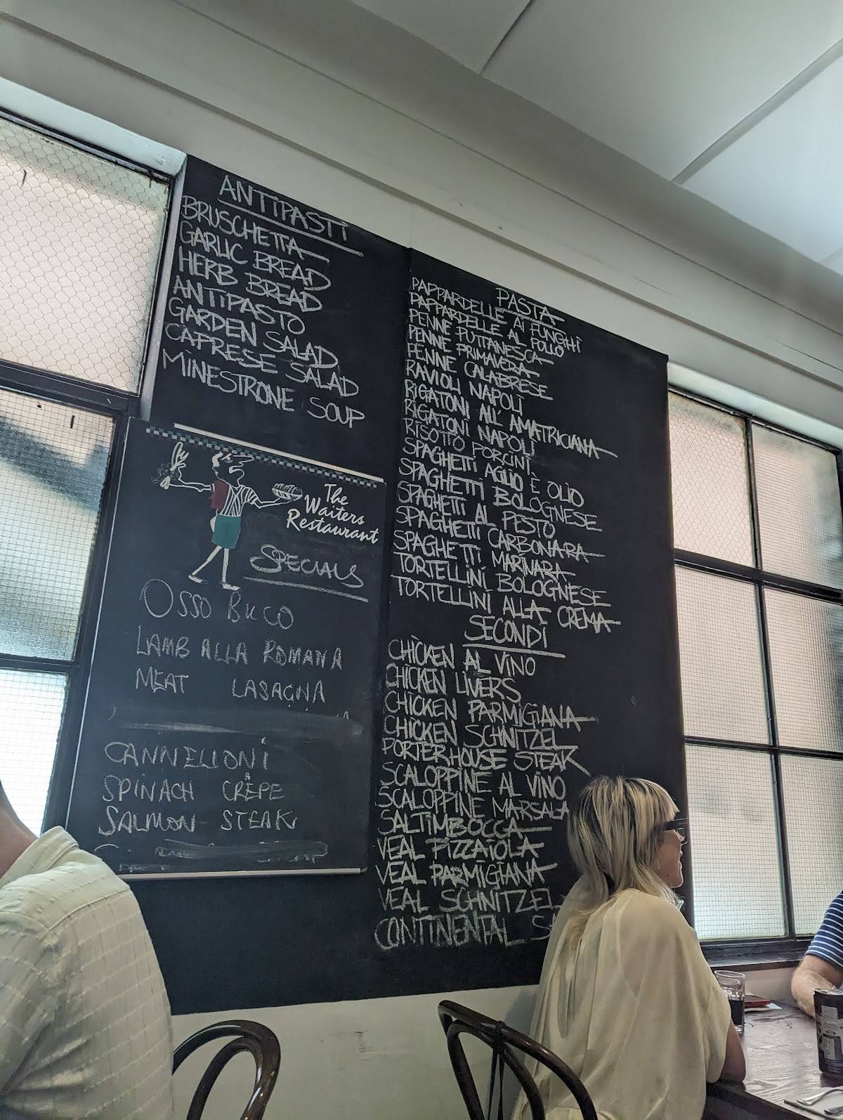 Menu at The Waiters Restaurant, Melbourne