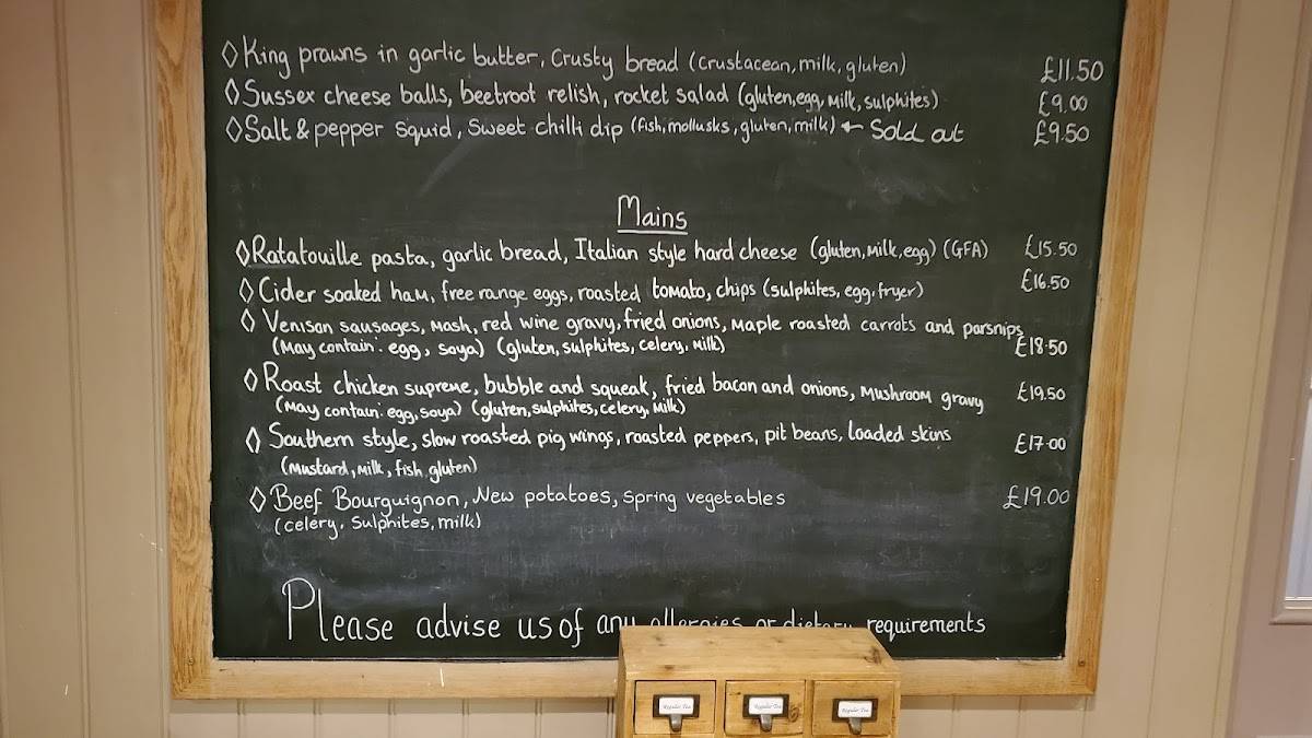 Menu at The White Swan restaurant, Arundel