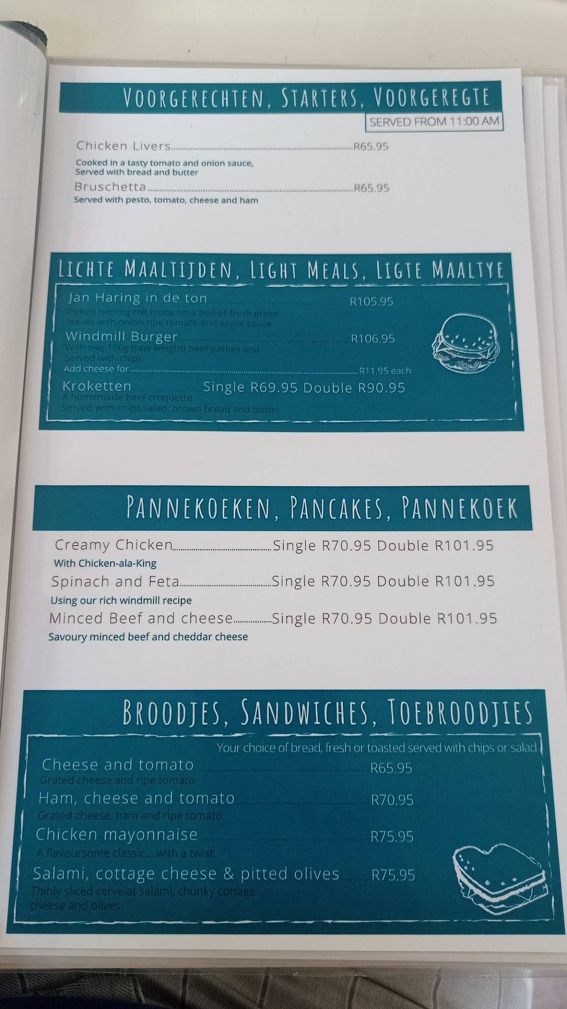 Menu at The Windmill Restaurant, Hartbeespoort