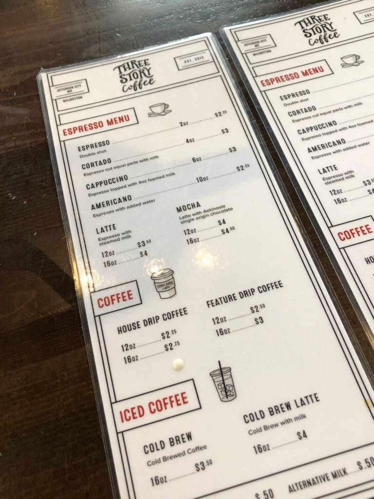 Carta del restaurante Three Story Coffee at the Millbottom, Jefferson ...