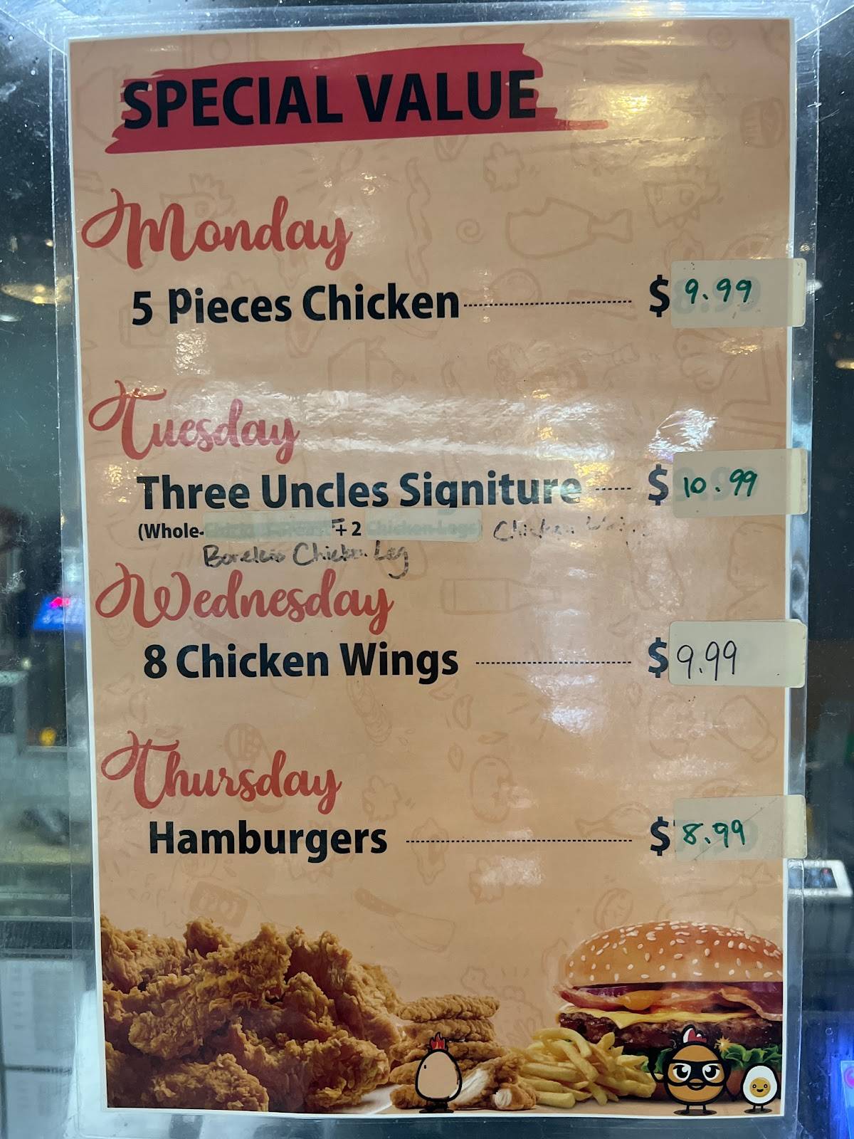Carta del restaurante Three Uncles Korean Chicken, Saint Catharines
