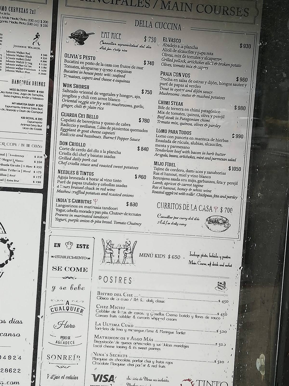 Menu at Tinto Bistró restaurant, Villa La Angostura, Av. Arrayanes 305