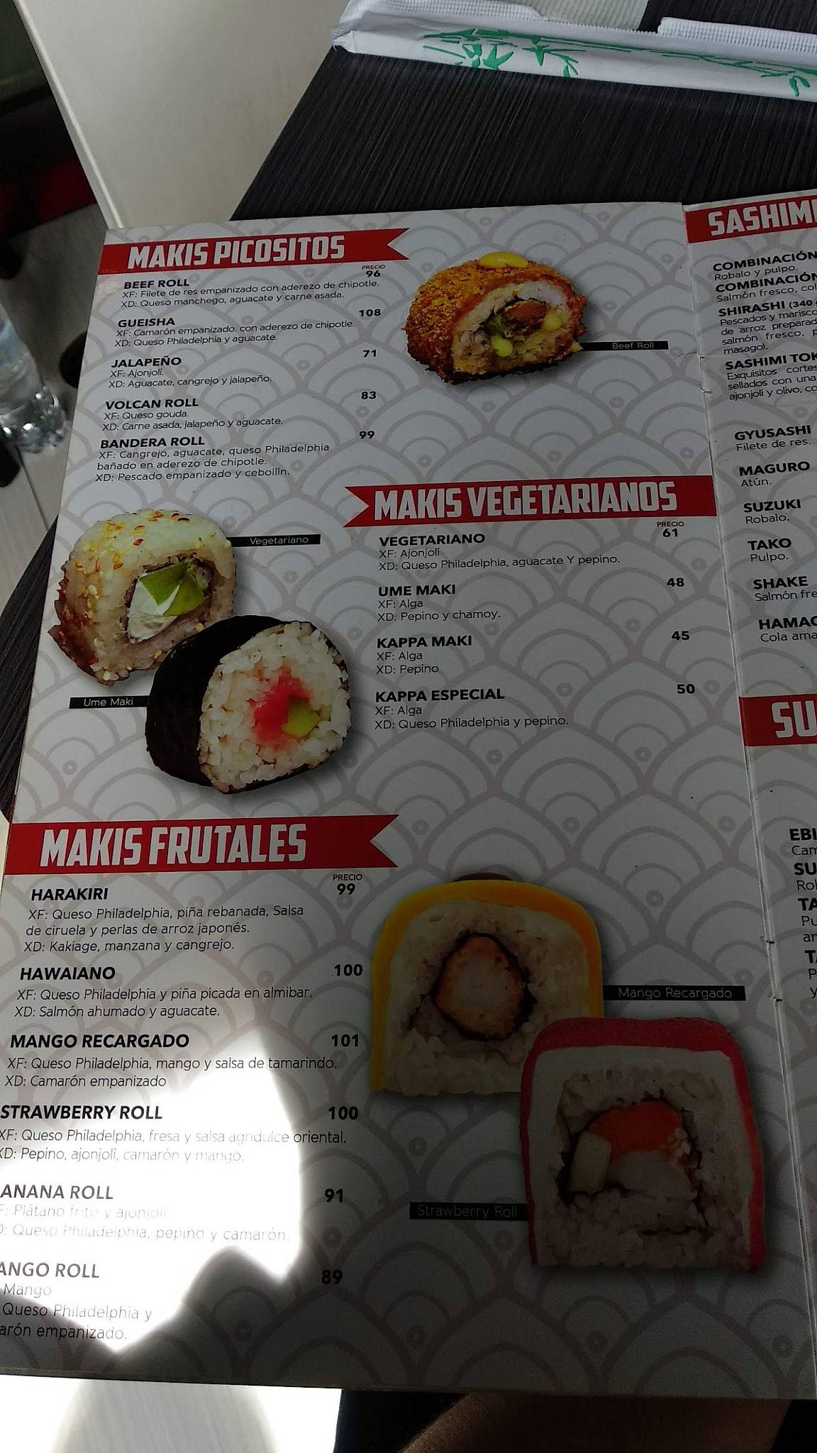 Carta del restaurante Tokyo Rose, Ciudad del México, Xola 1604