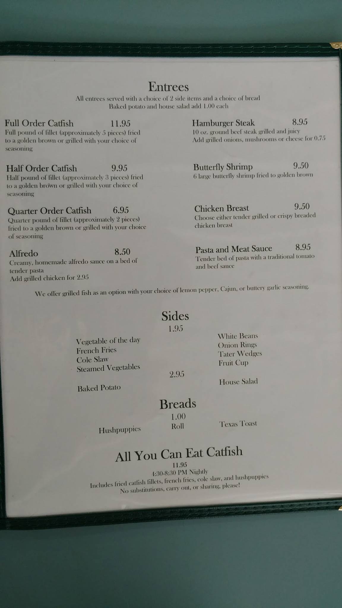 Menu at Twin Lakes Catfish Farm Restaurant, Baxter, 580 Gainesboro Hwy