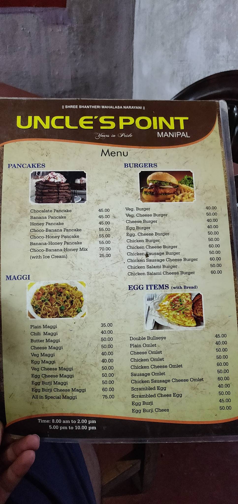 Menu at Uncle's Point, Manipal, Saralebettu Rd