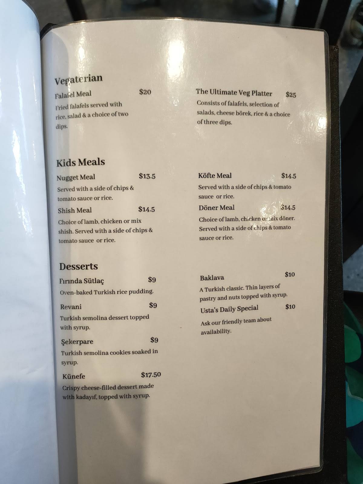 Menu at Usta Restaurant, Greenvale