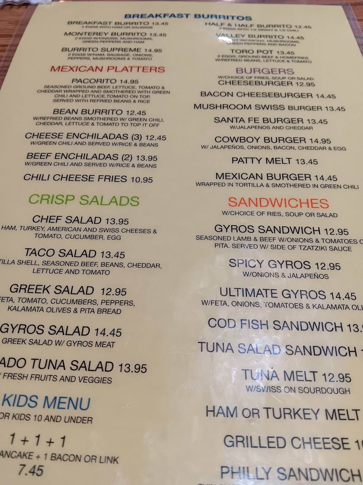 Menu at Valley Inn Restaurant, Lakewood