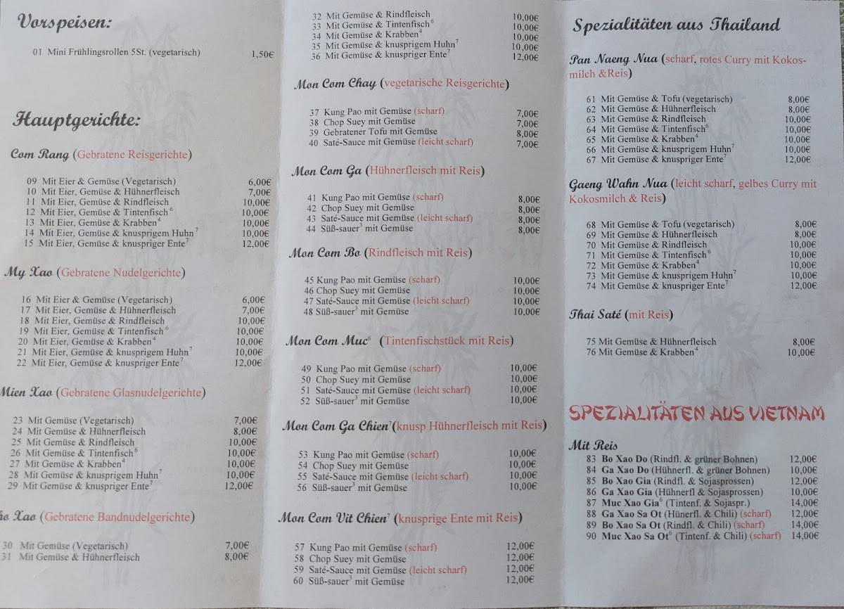 Speisekarte von Vietnam Bistro restaurant, Rutesheim