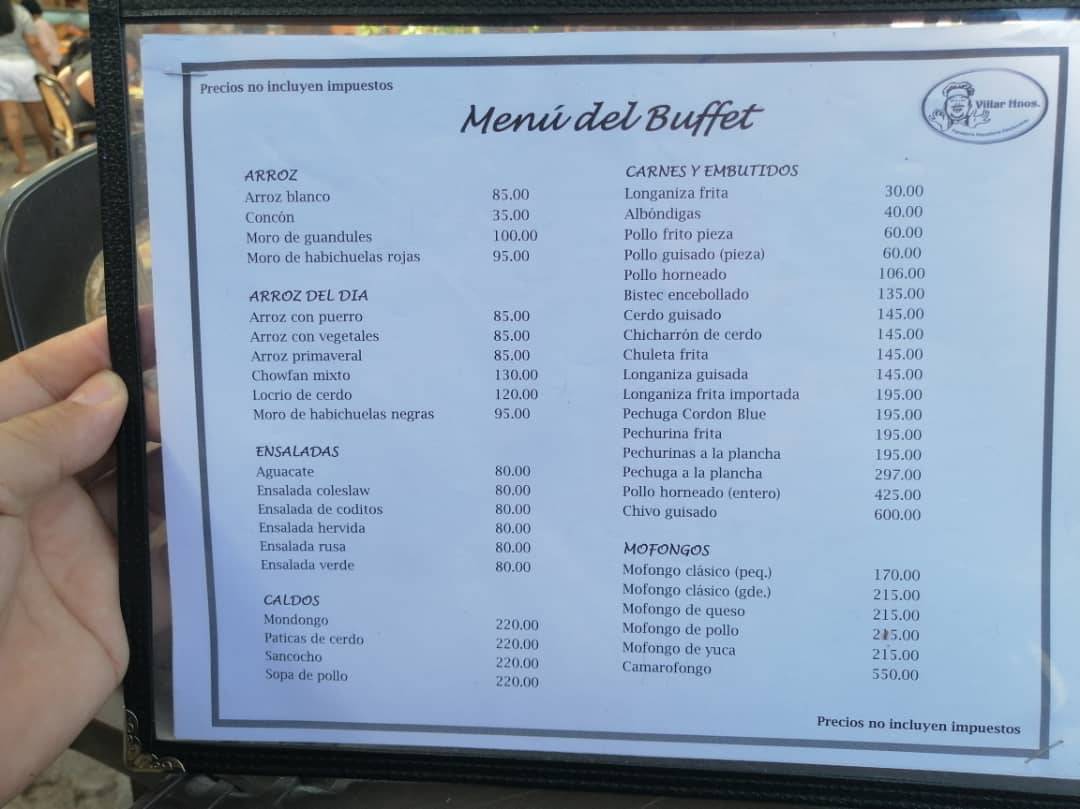 Carta del restaurante Villar Hermanos, Santo Domingo